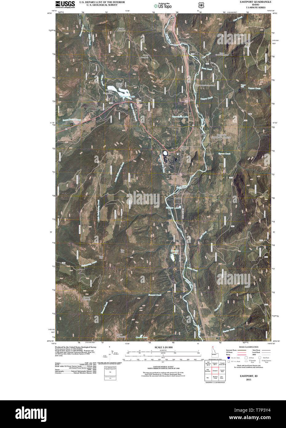USGS TOPO Map Idaho ID Eastport 20110222 TM Restoration Stock Photo - Alamy