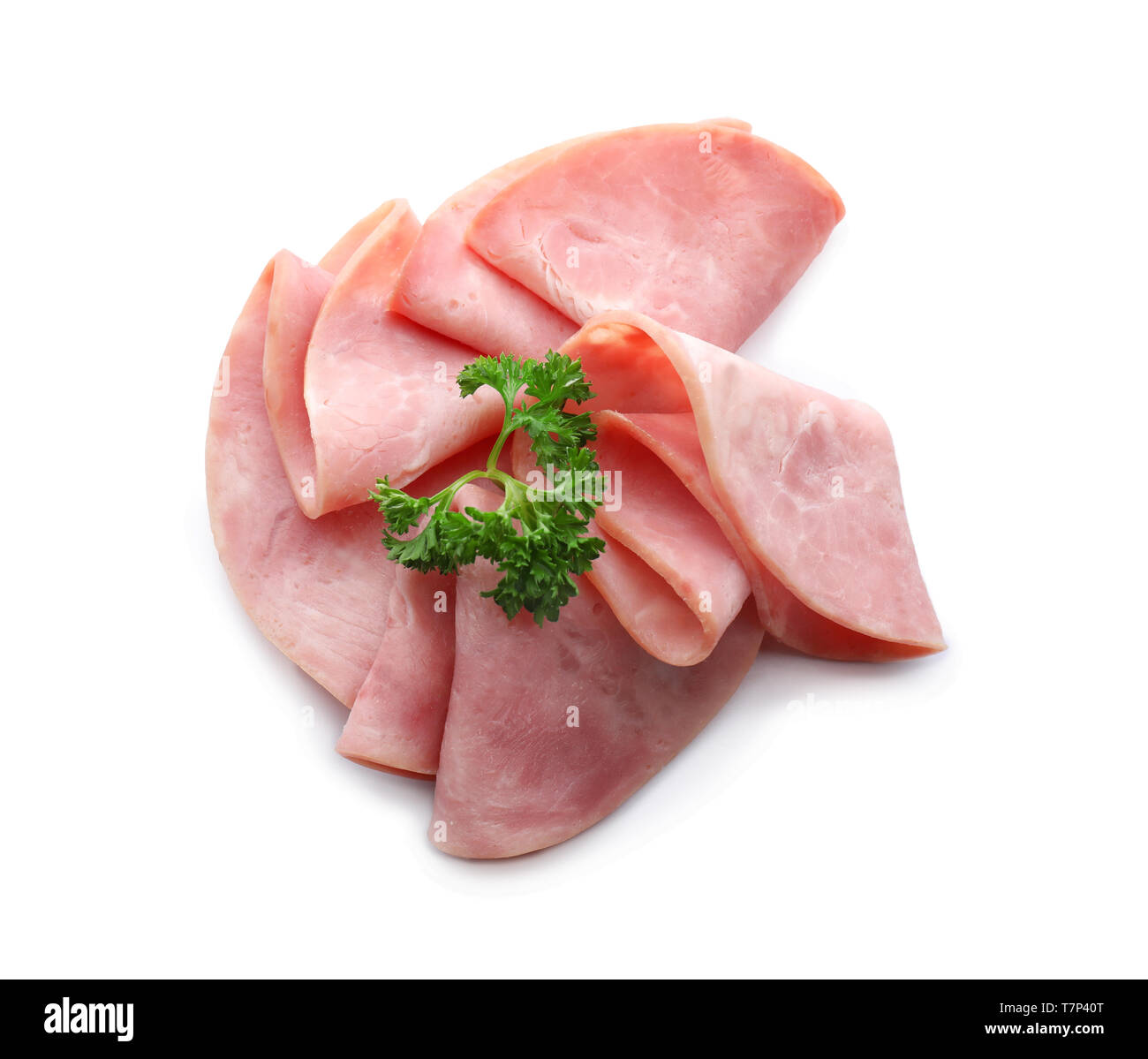 Delicious sliced and rolled ham on white background Stock Photo - Alamy
