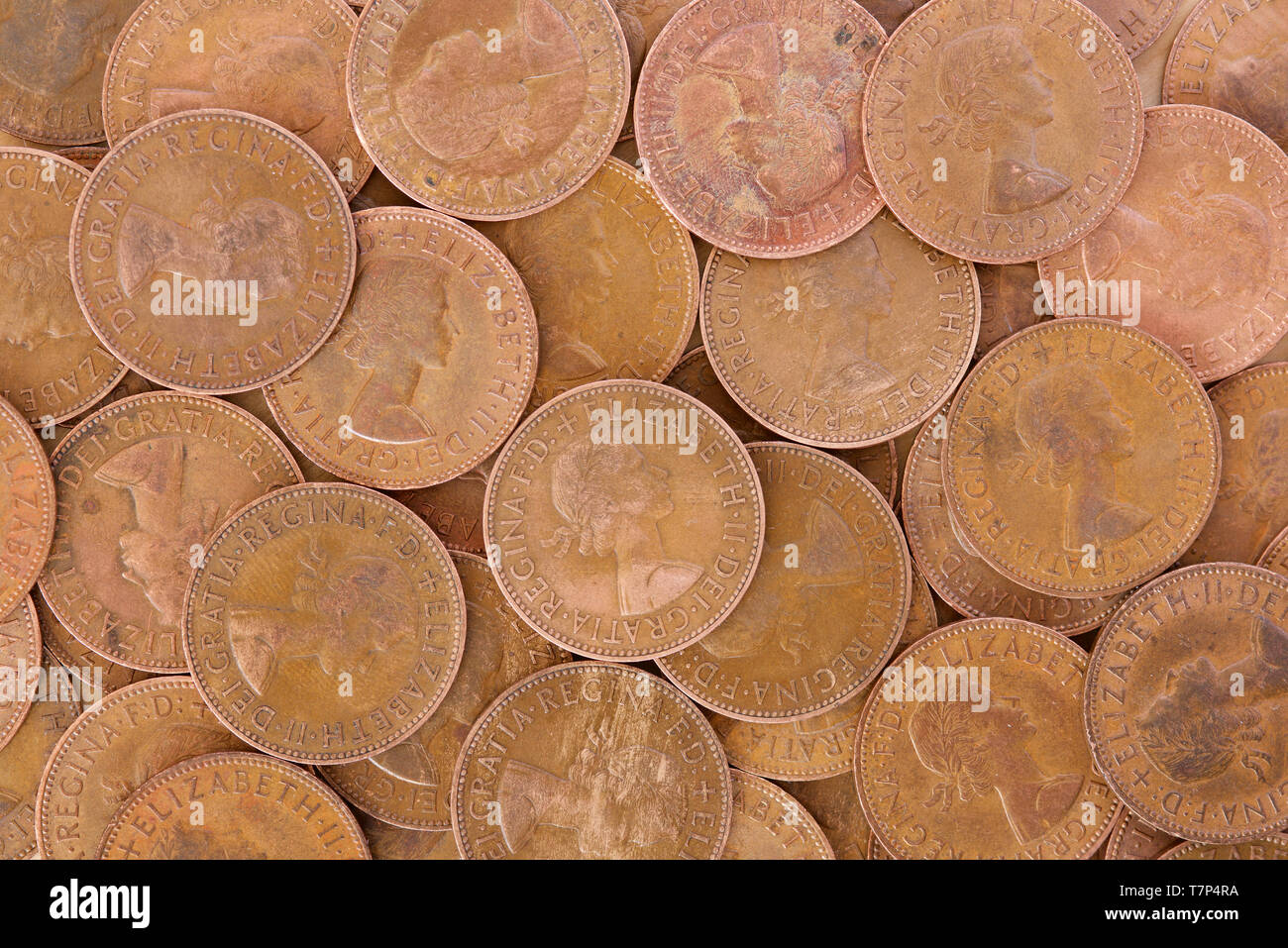British coins - pattern of halfpennies Stock Photo - Alamy