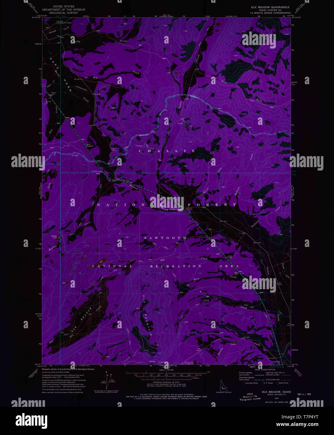 USGS TOPO Map Idaho ID Elk Meadow 236043 1972 24000 Inverted ...