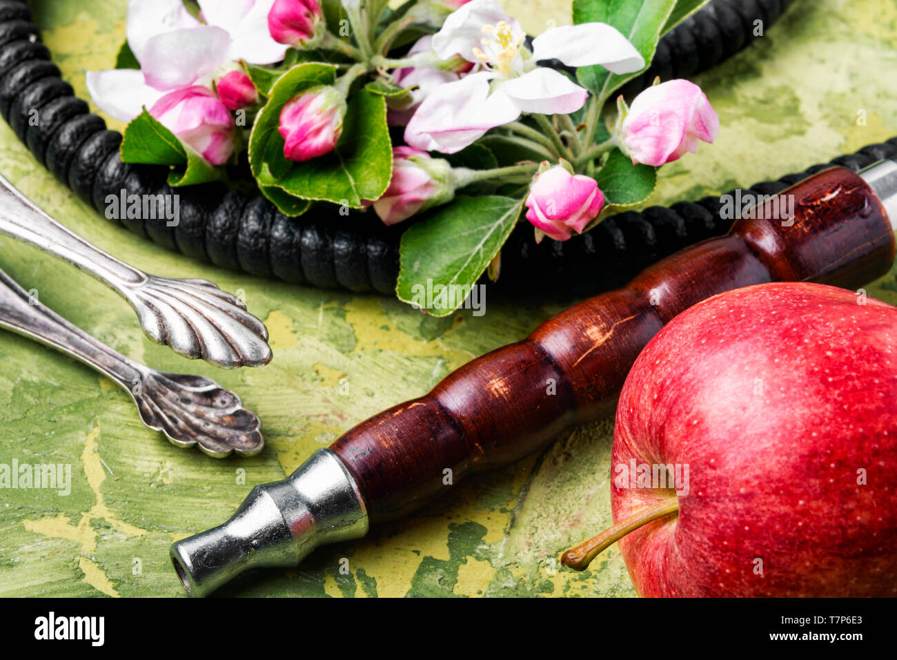 Modern fruit Hookah.Eastern shisha with apple. Hookah and apple Stock ...