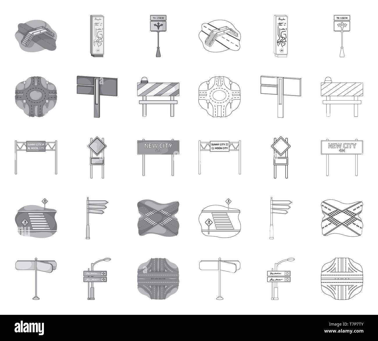 asphalt,barrier,circular,collection,concrete,crossing,direction,driving ...