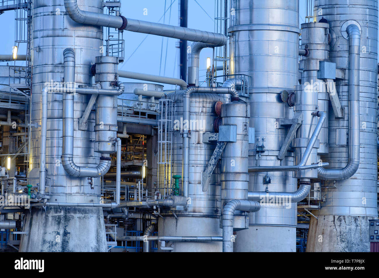 Chemical distillation towers in the Port of Rotterdam, The Netherlands ...