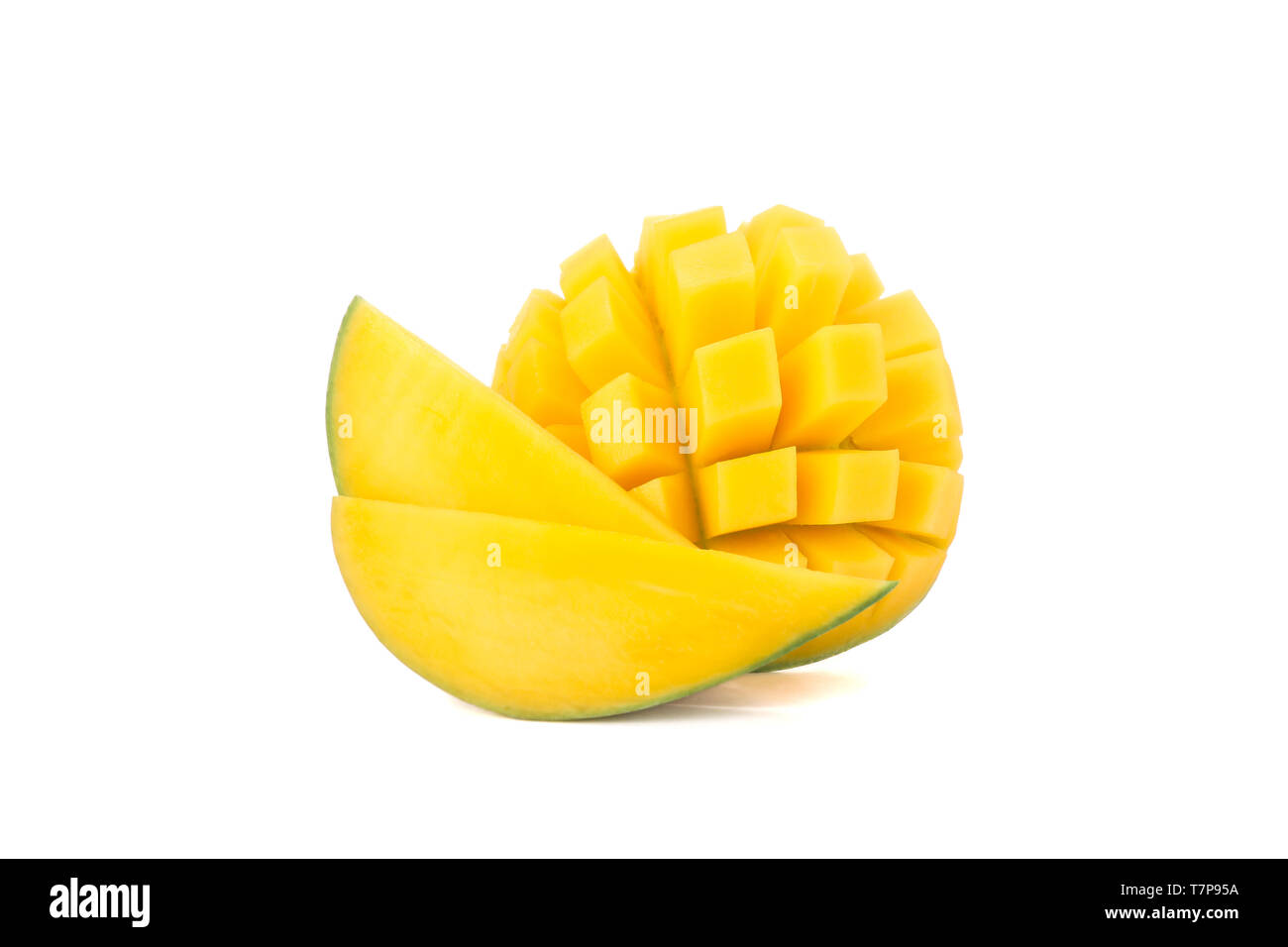 Cut ripe mango with two pieces isolated on white background Stock Photo ...
