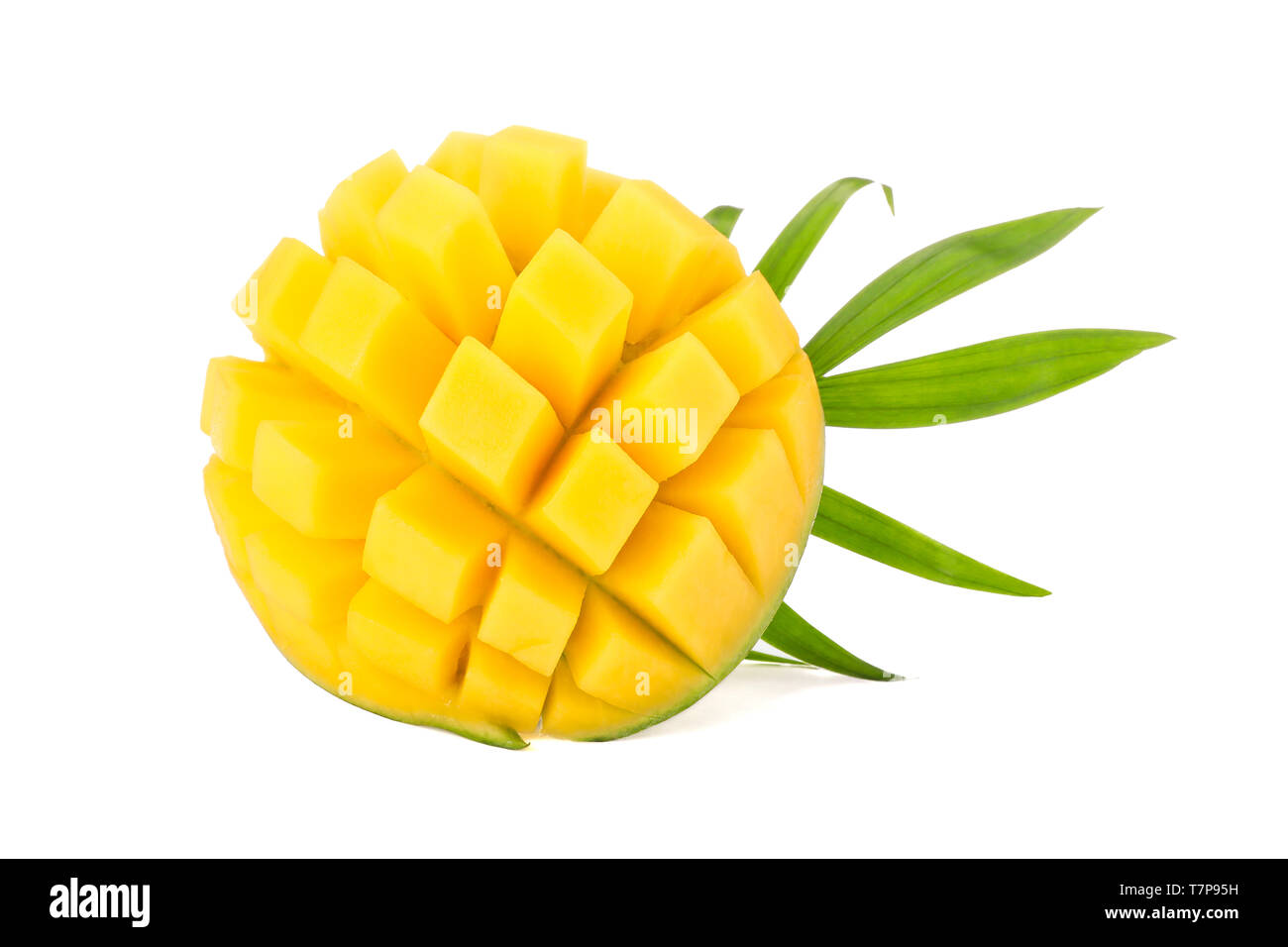 Fresh mango with palm leaf isolated on white background, closeup Stock ...