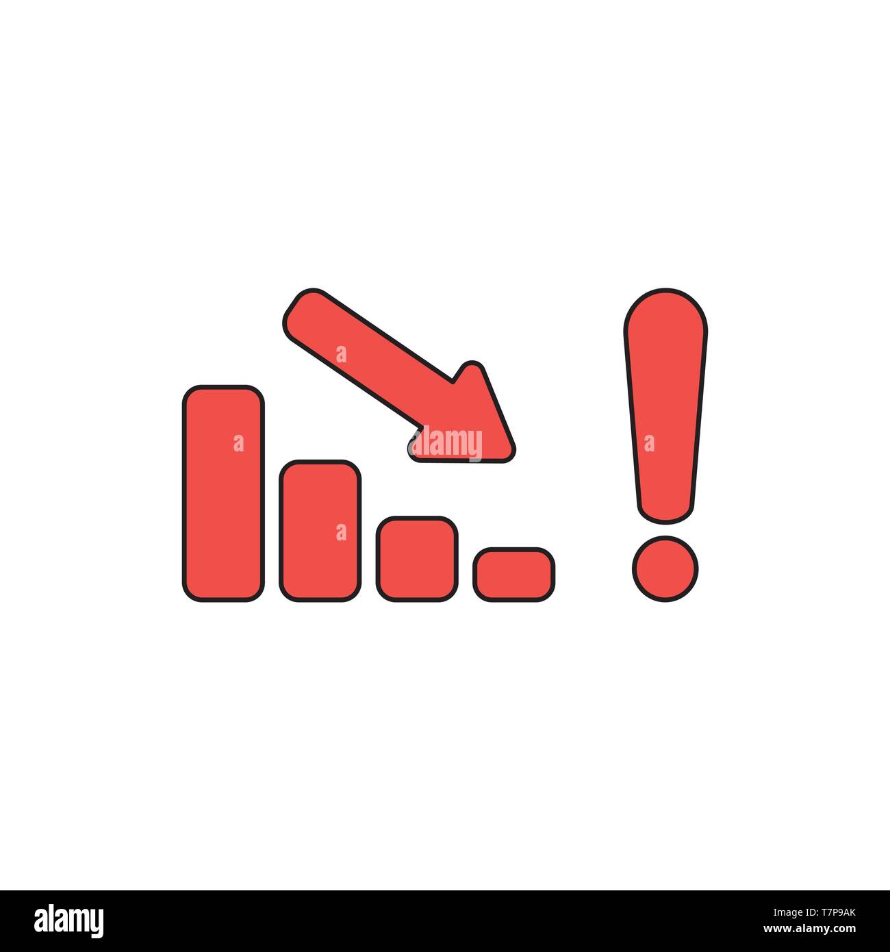 Vector icon concept of red sales bar graph arrow moving down with ...