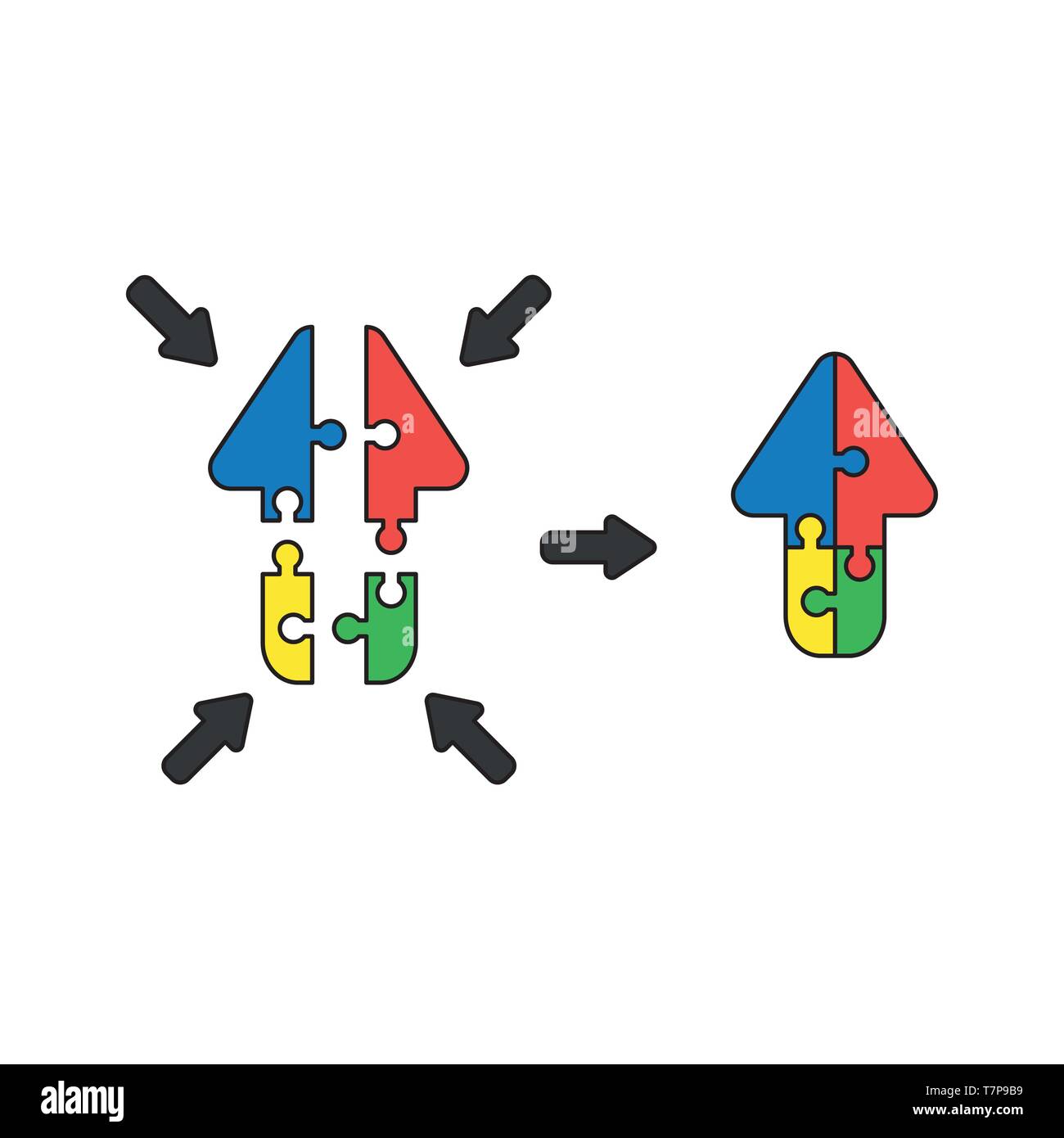 Vector icon concept of arrow shaped colored puzzle pieces showing up ...