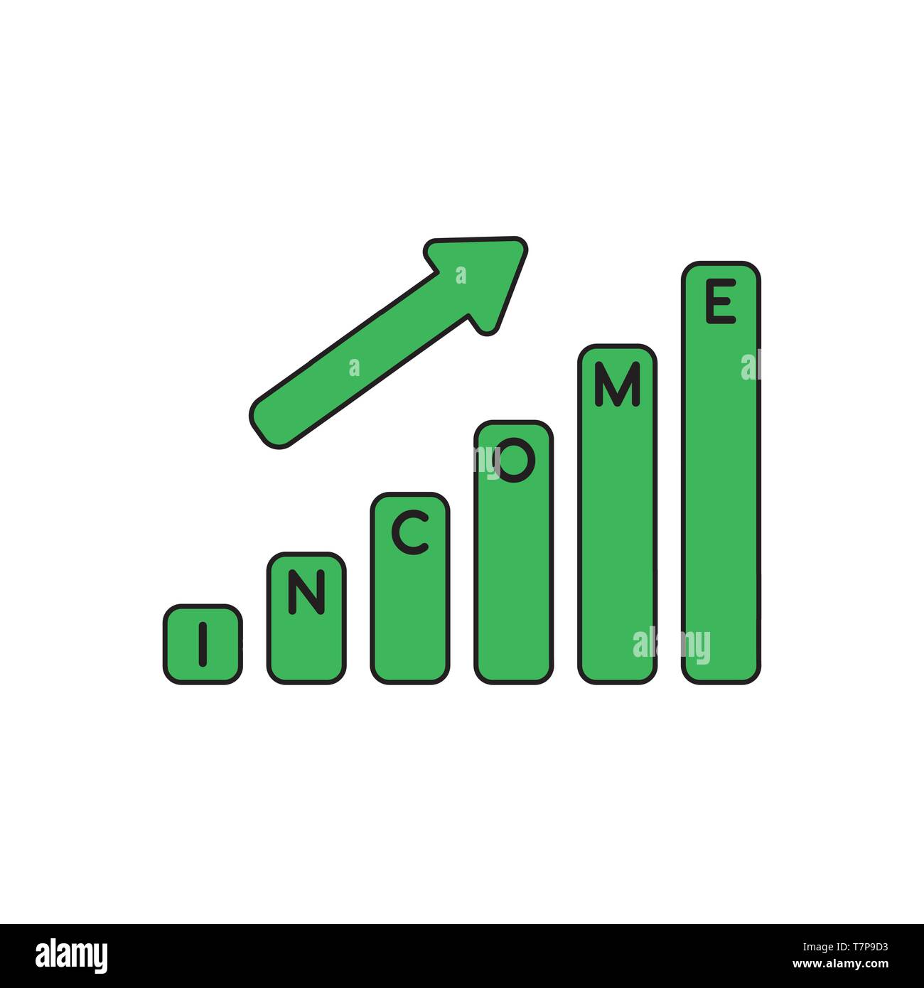 Vector icon concept of green income sales bar chart graph moving up ...