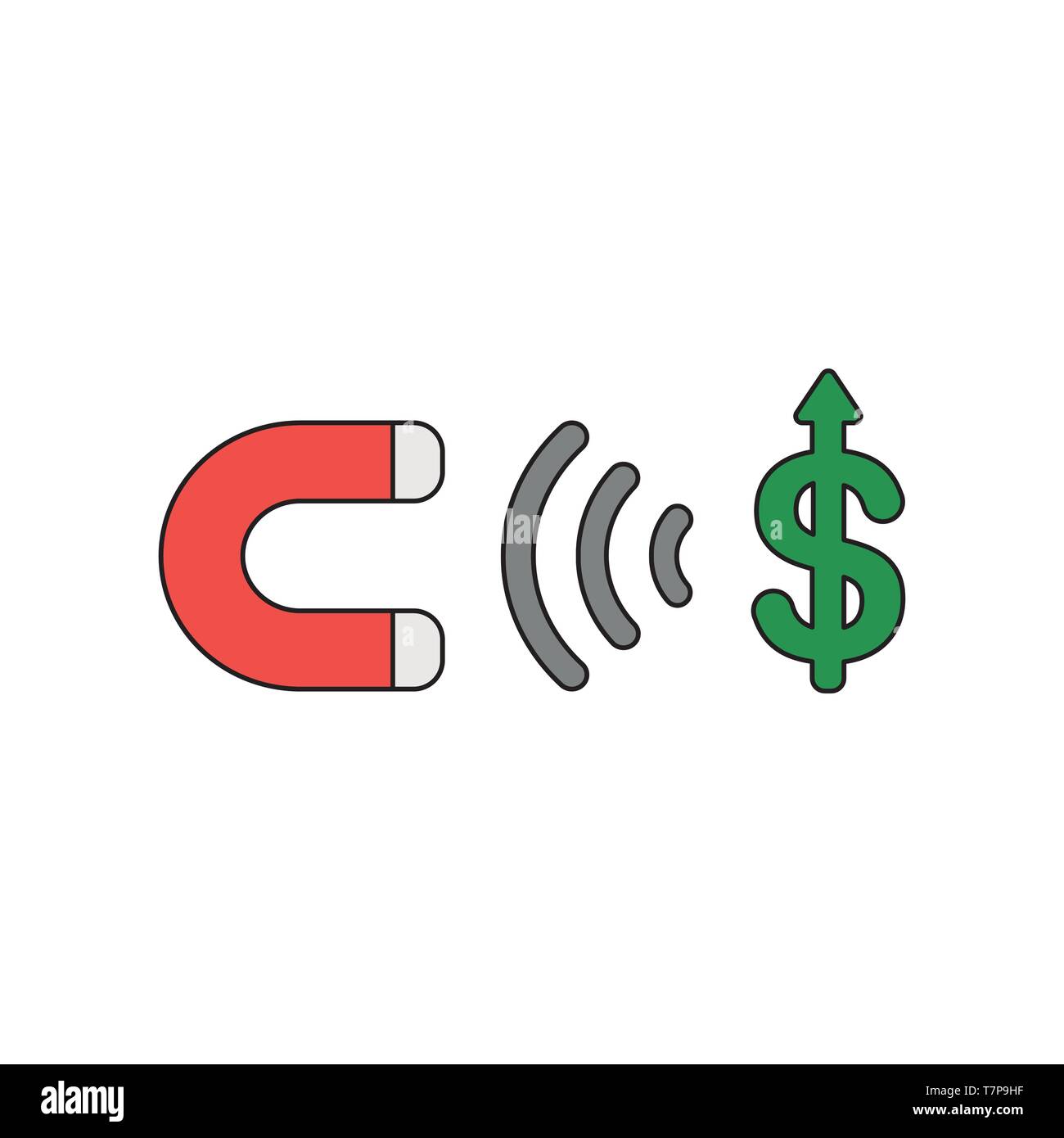 Vector icon concept of red magnet icon attracting green dollar symbol ...
