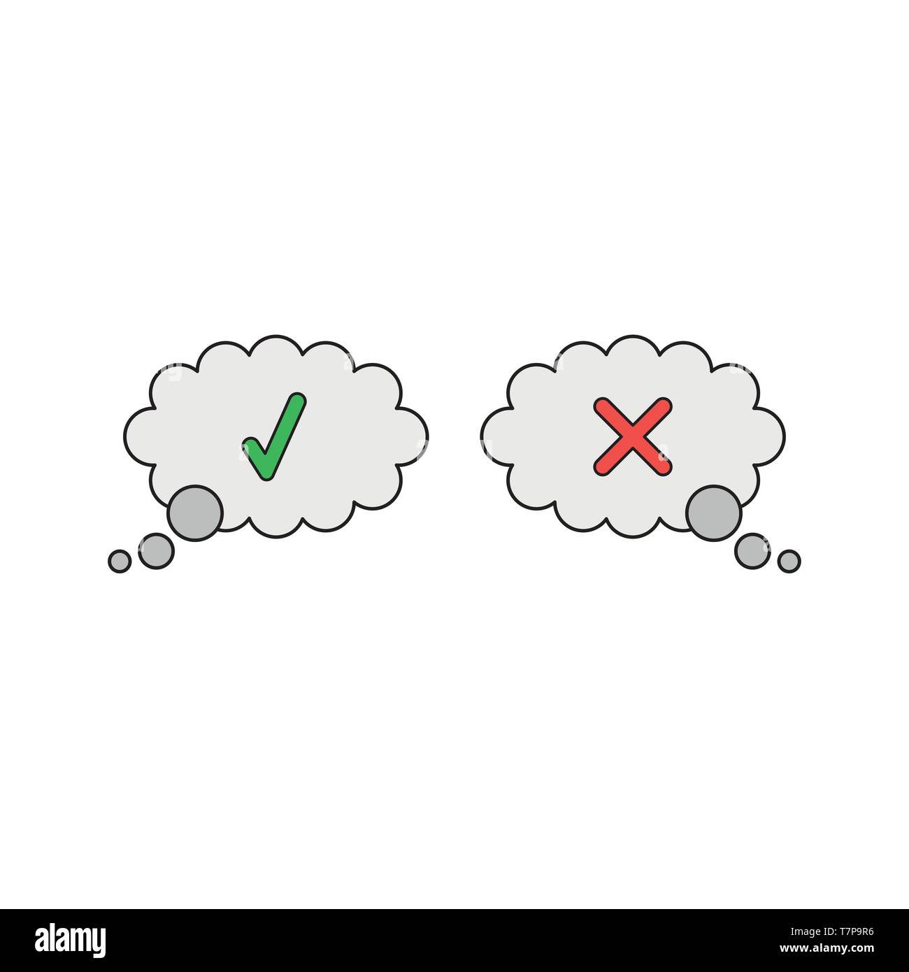 Vector icon concept of two thougt bubbles with green check mark and red ...