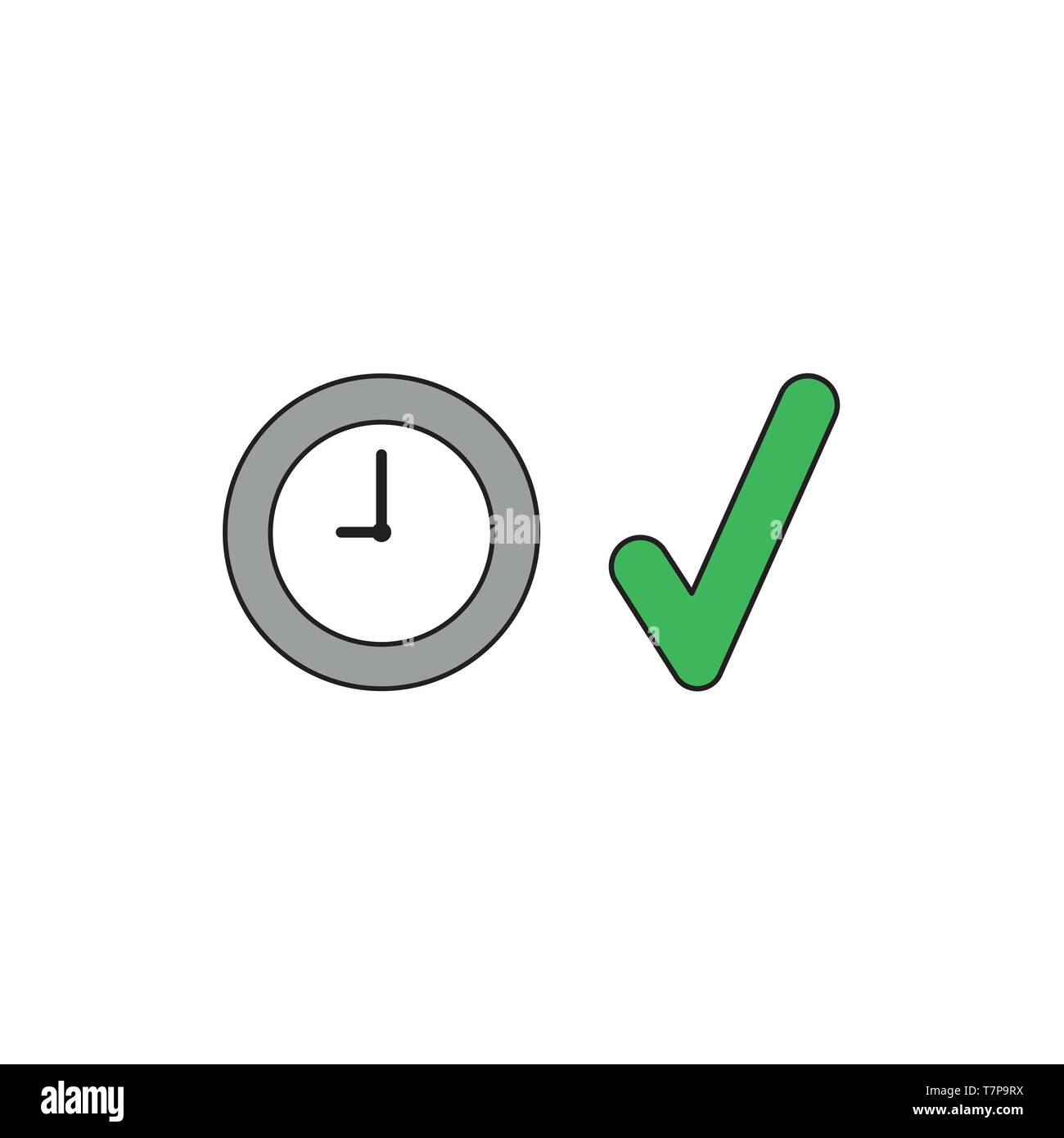 Vector icon concept of grey clock time with green check mark Stock ...