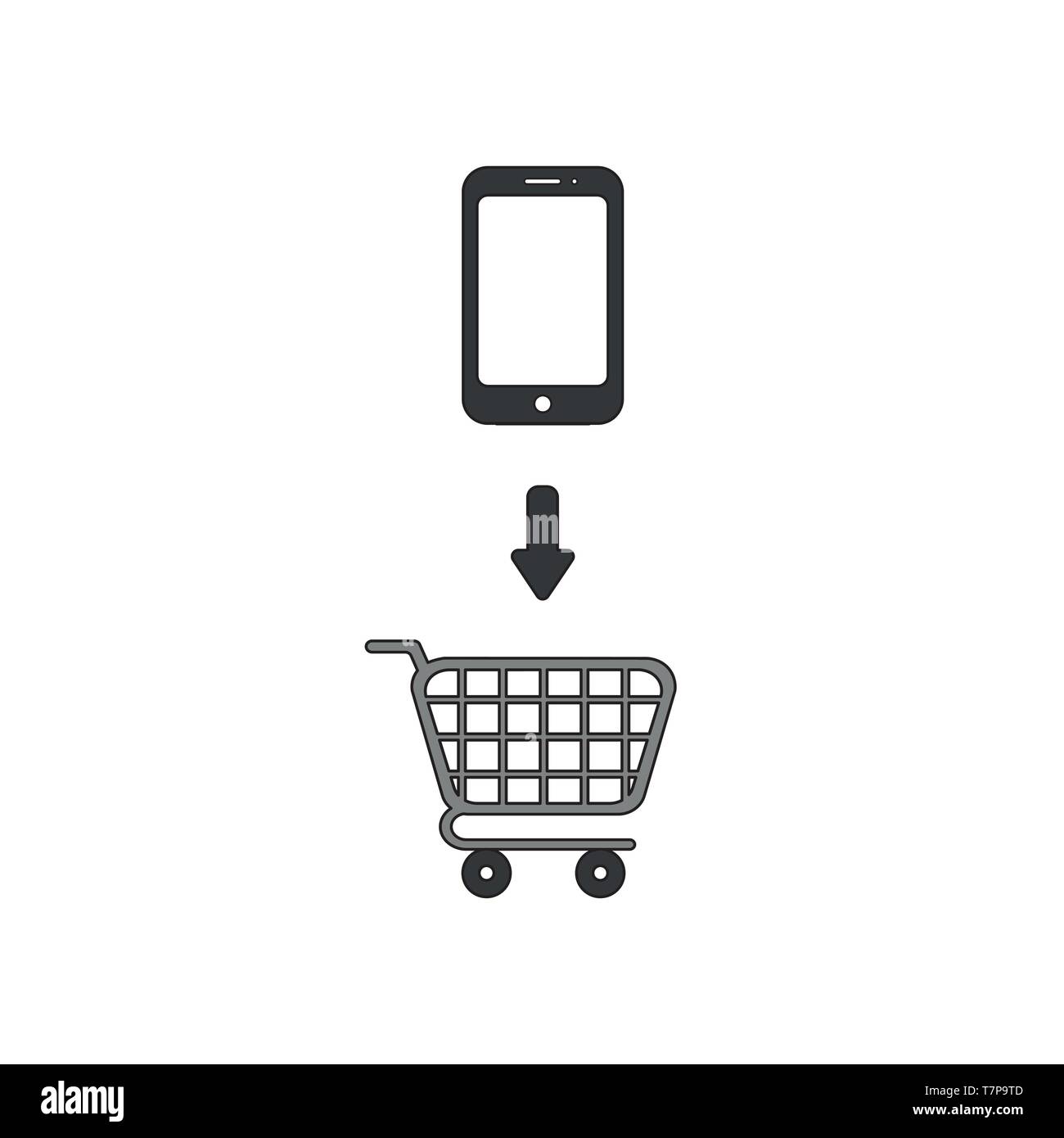 Vector icon concept of black smartphone icon into shopping cart Stock ...