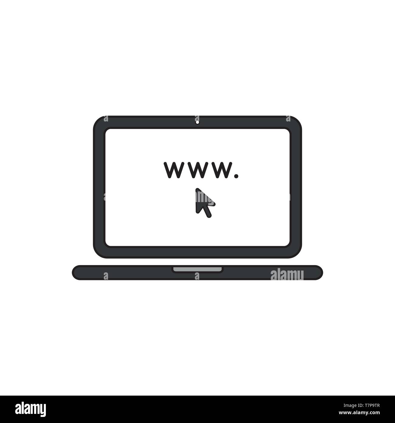 Vector icon concept of www word inside laptop computer with mouse ...