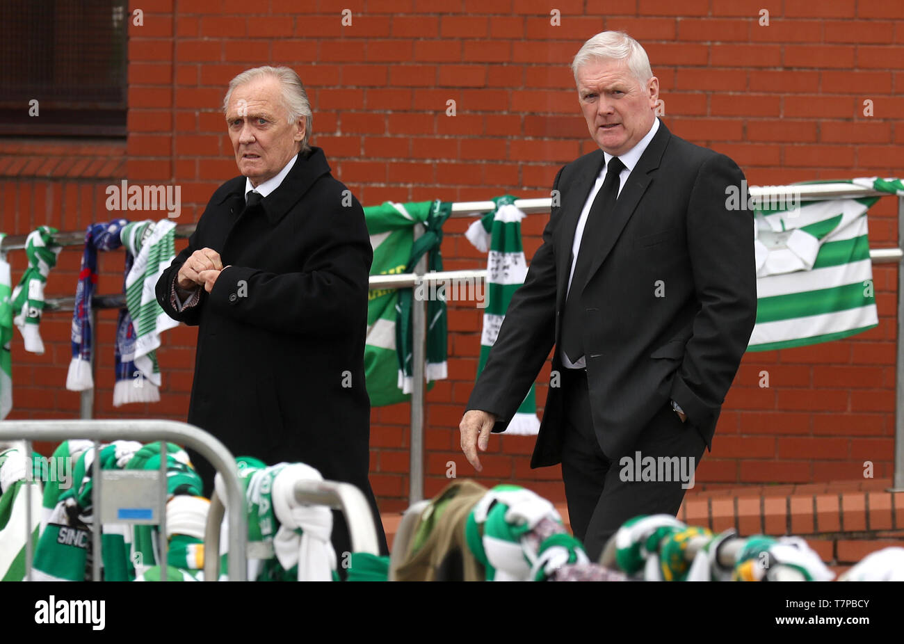 Former Celtic player David Hay (left) and Roy Aitken at Celtic Park ...