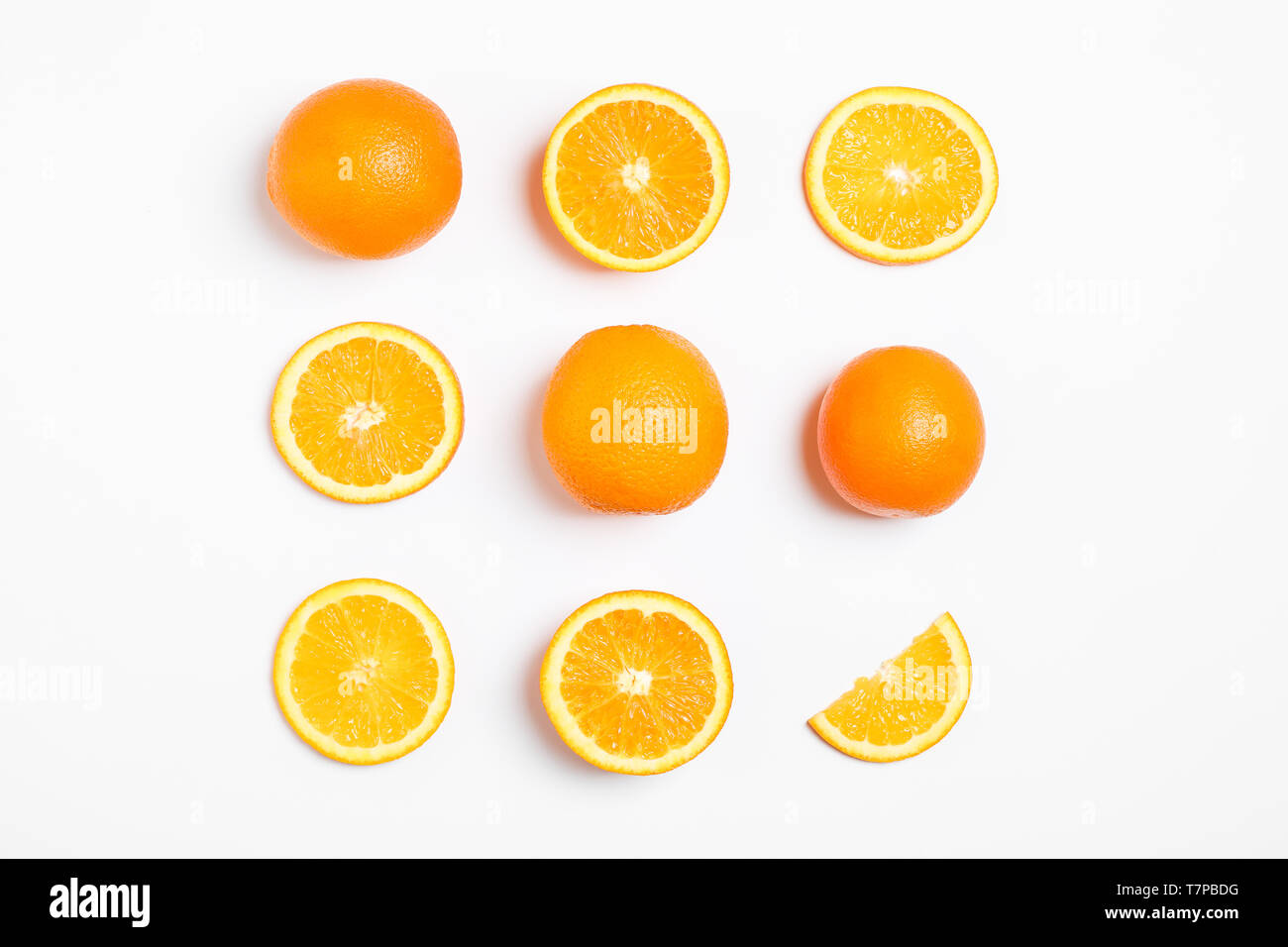 Flat lay composition with oranges on white background. Top view Stock ...