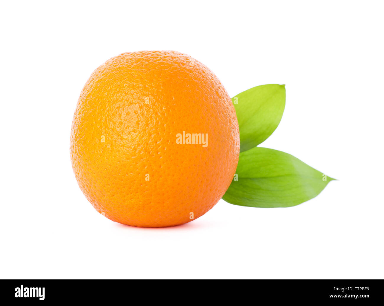 Ripe orange fruit with leaves isolated on white background, healthy ...