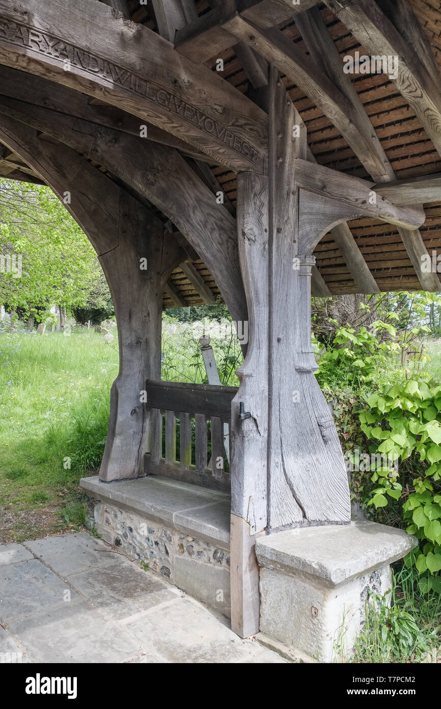 The lychgate of St Mary and St Peter in Kelsale, Suffolk, designed by ...