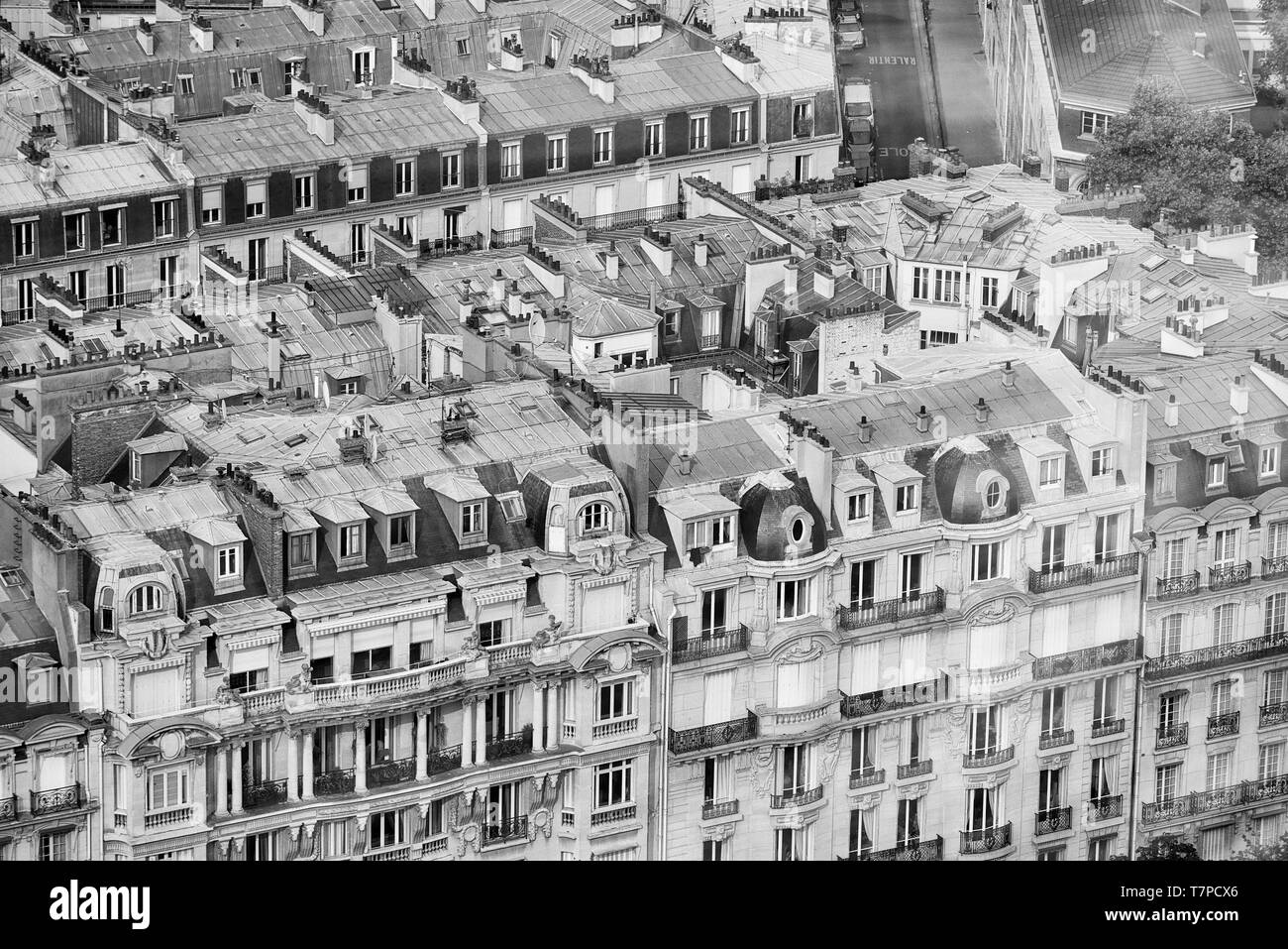 Paris buildings and skyline, aerial view from Eiffel Tower, France ...