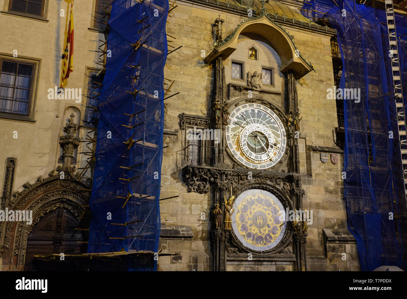 Particulars of the Astronomical Clock in Prague in the night Stock ...