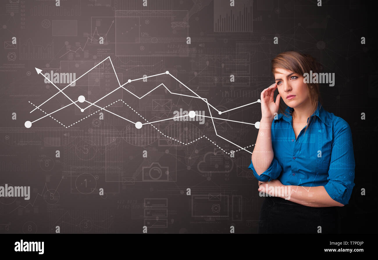 Young person standing with increasing graph concept Stock Photo - Alamy