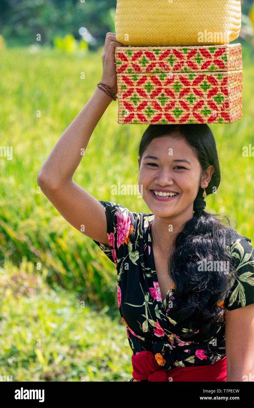 Indonesia, Bali, East Coast, Sidemen, Young Balinese Smiling Stock ...