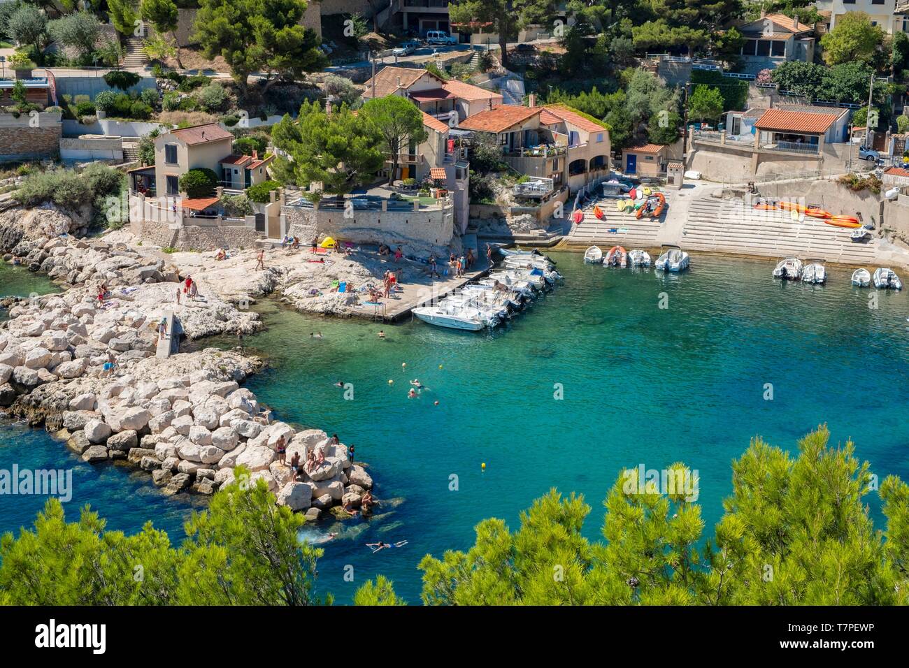 France, Bouches du Rhone, Le Rove, the blue coast, the cove of Niolon ...