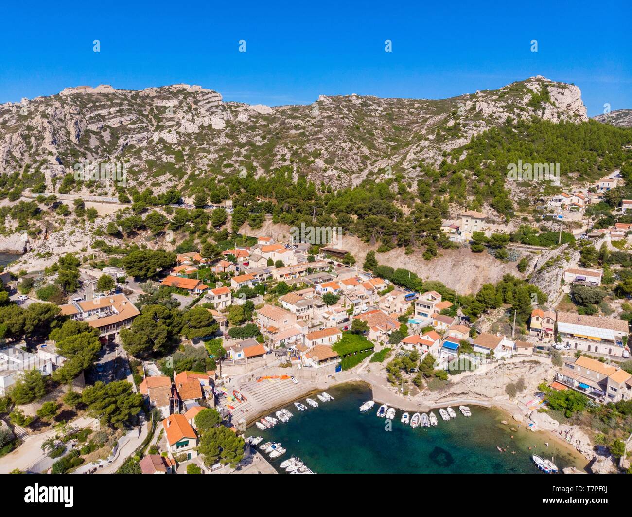 France, Bouches du Rhone, Le Rove, the blue coast, the cove of Niolon ...