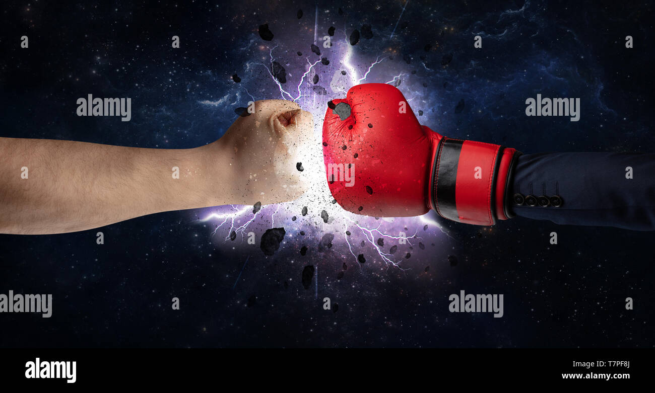 Two hands fighting with storm explosion concept Stock Photo - Alamy