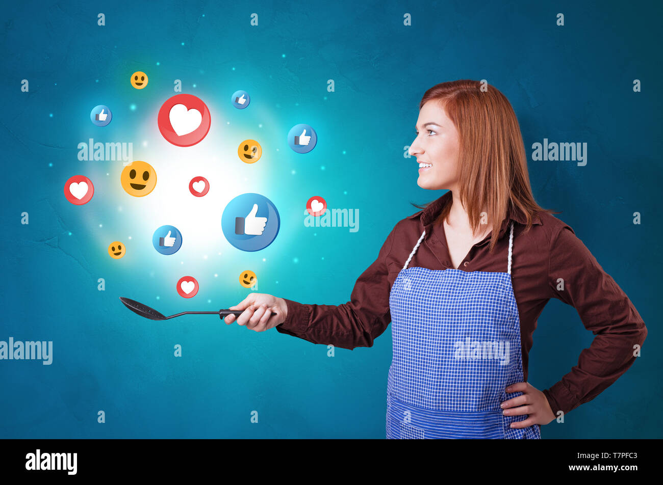 Young happy person cooking social media concept in wok Stock Photo - Alamy