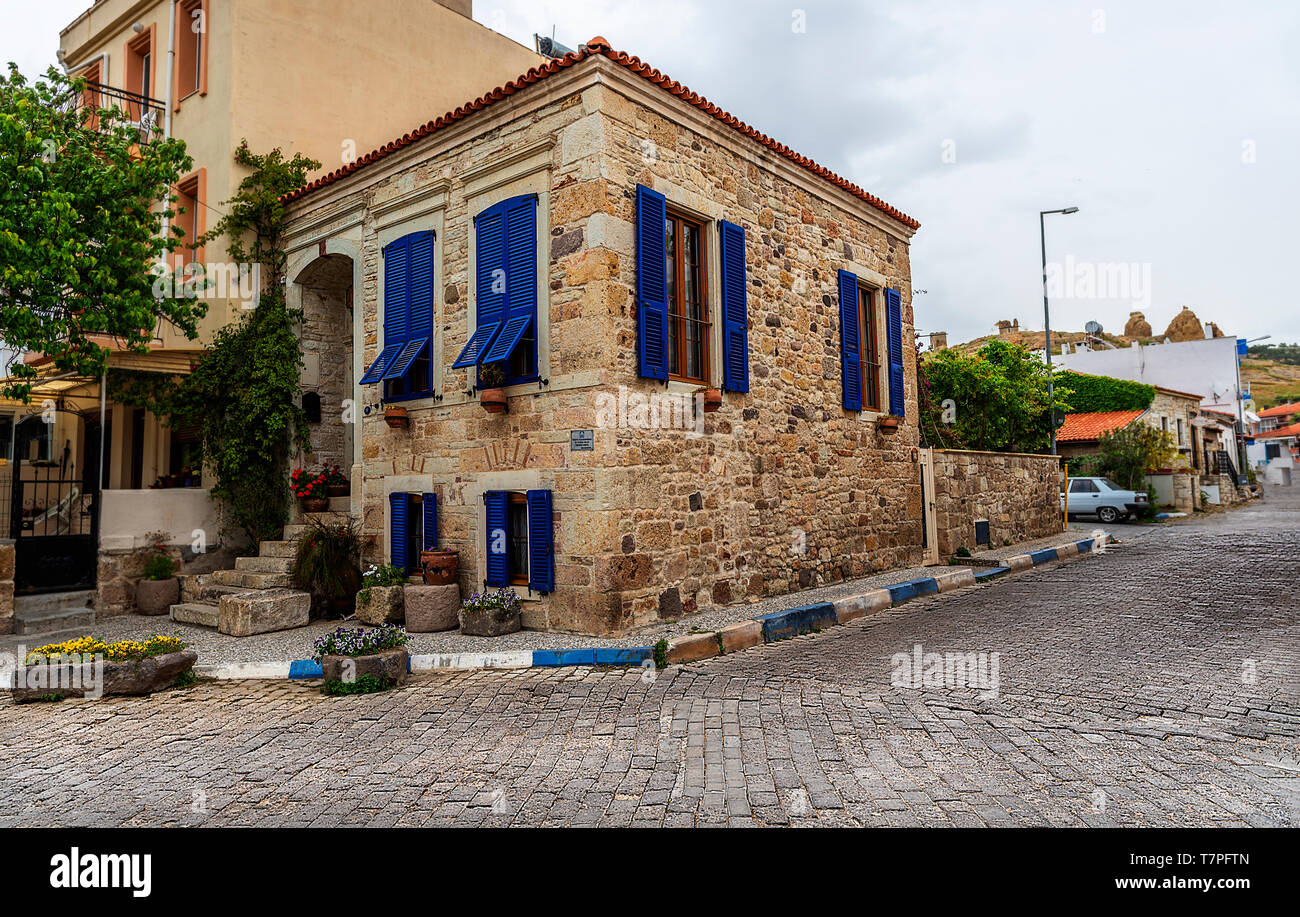 Stone houses and streets of Foca Stock Photo - Alamy
