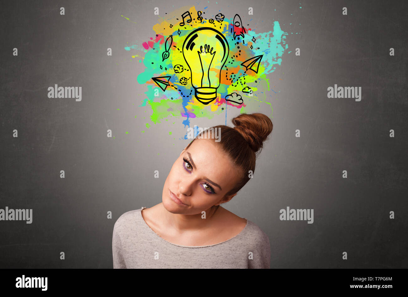 Pretty girl with design thinking concept Stock Photo - Alamy