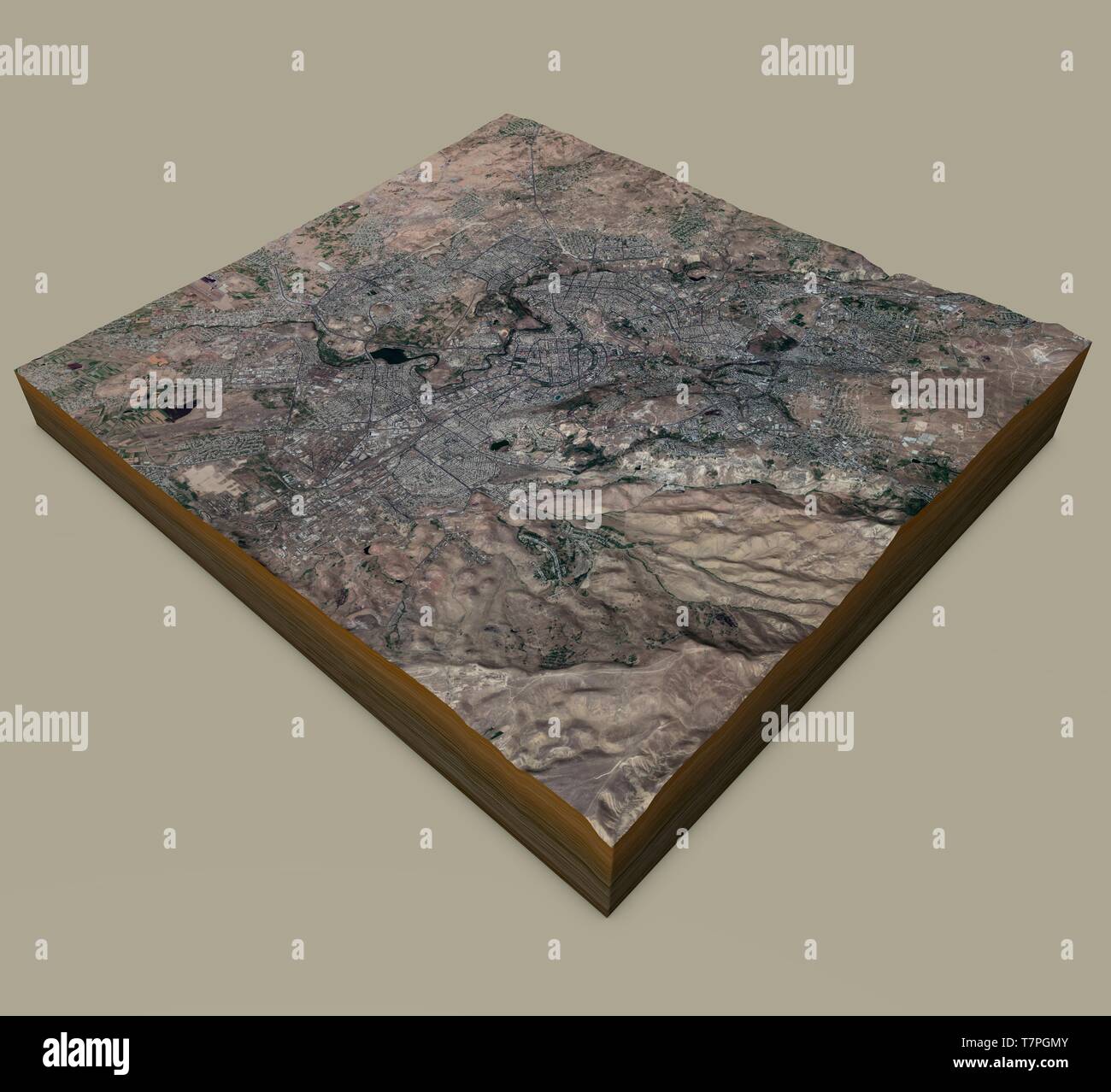 Satellite map of Yerevan. It is the capital and largest city of Armenia ...