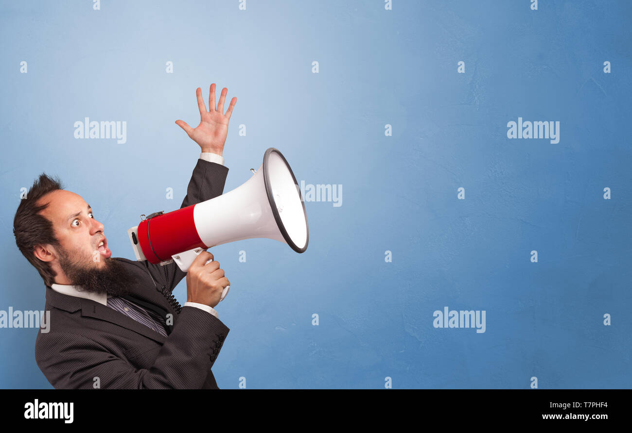 Person speaking in loudspeaker Stock Photo - Alamy