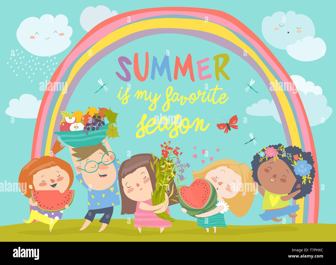 Boy and fruit Stock Vector Images - Alamy