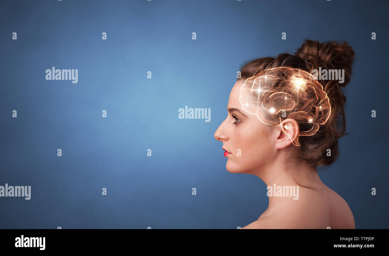 Portrait with lighting brain and brainstorming concept Stock Photo - Alamy