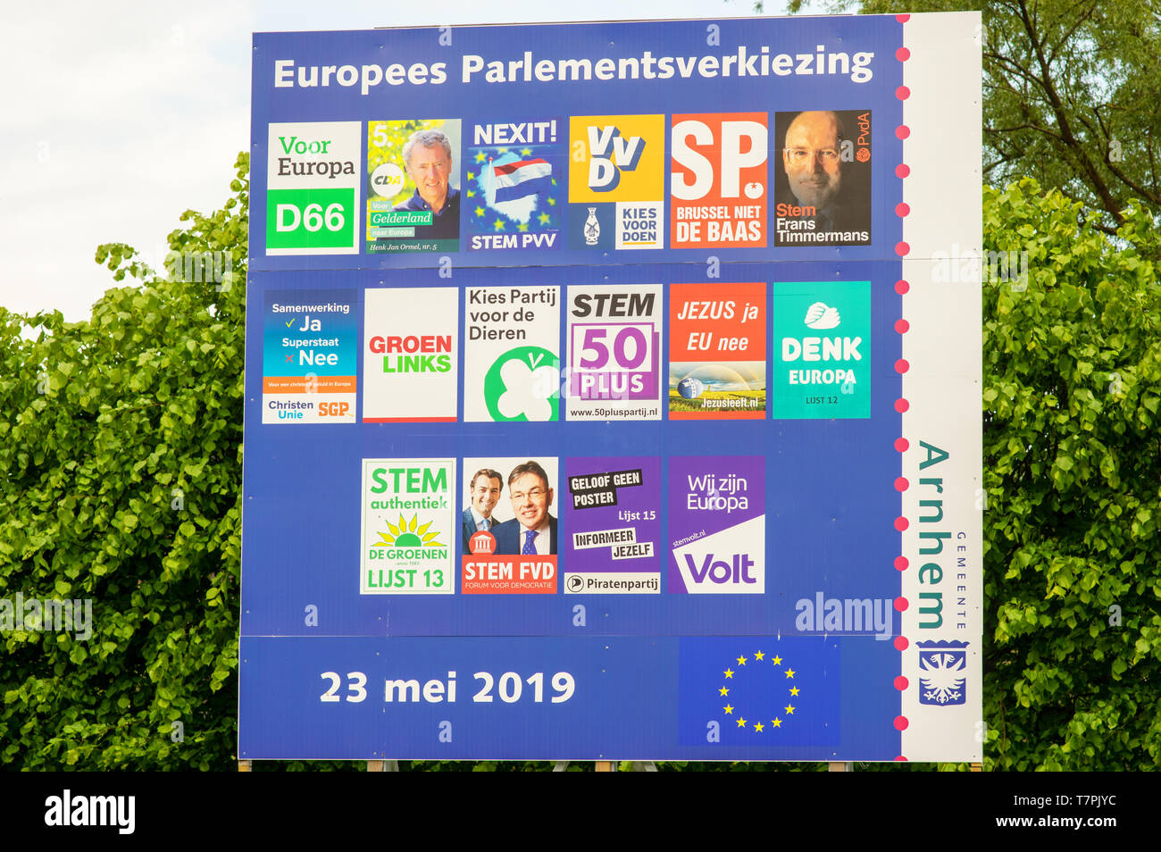 Arnhem, Netherlands - May 5, 2019: Billboard with dutch political ...