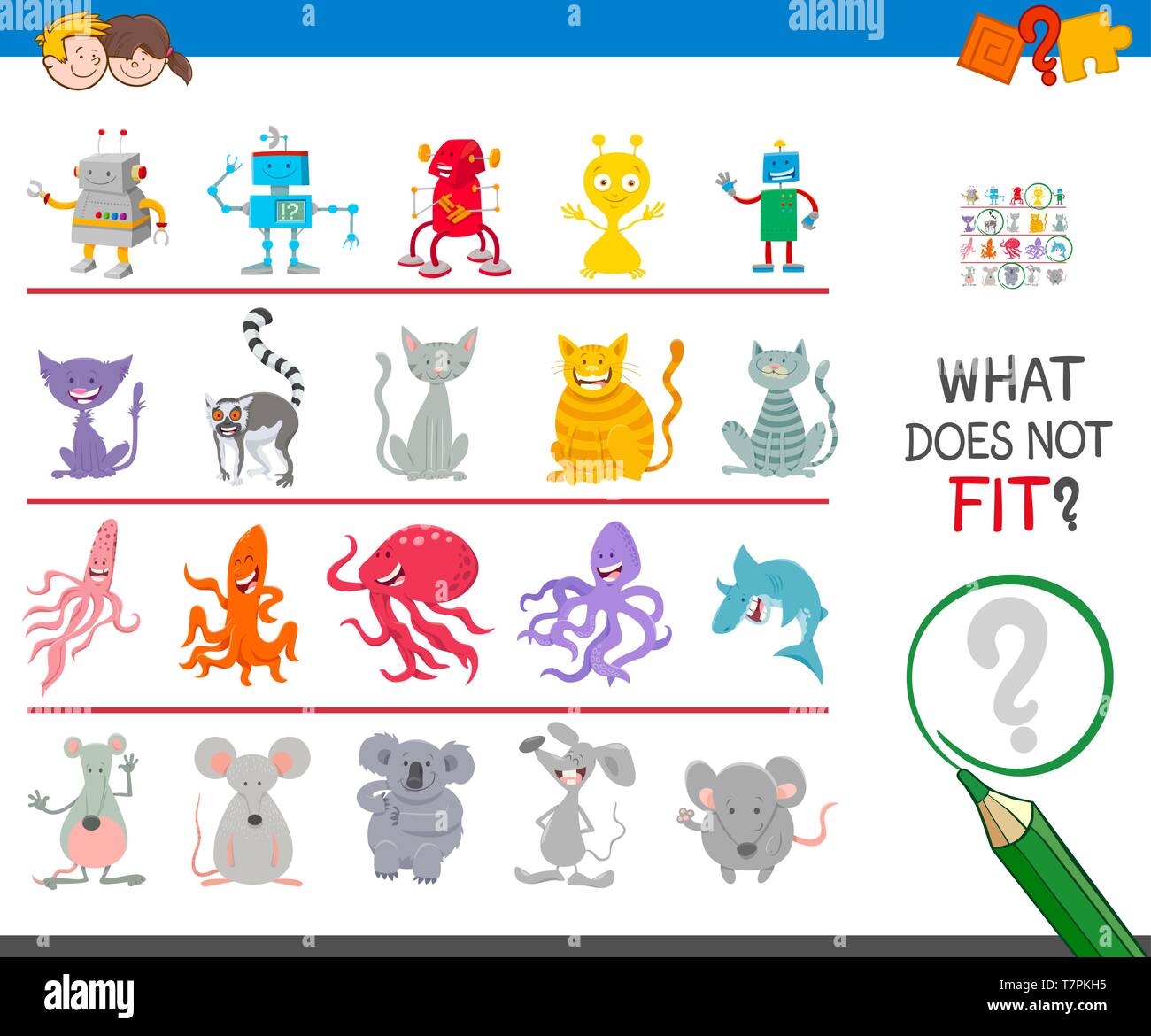 Cartoon Illustration of Finding Picture that does not Fit in a Row ...