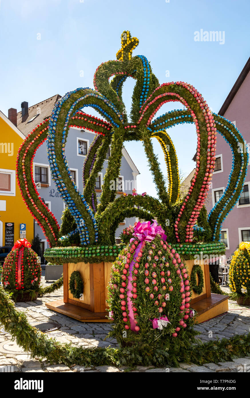 KIPFENBERG, GERMANY - APRIL 19: Traditionally decorated easter fountain ...