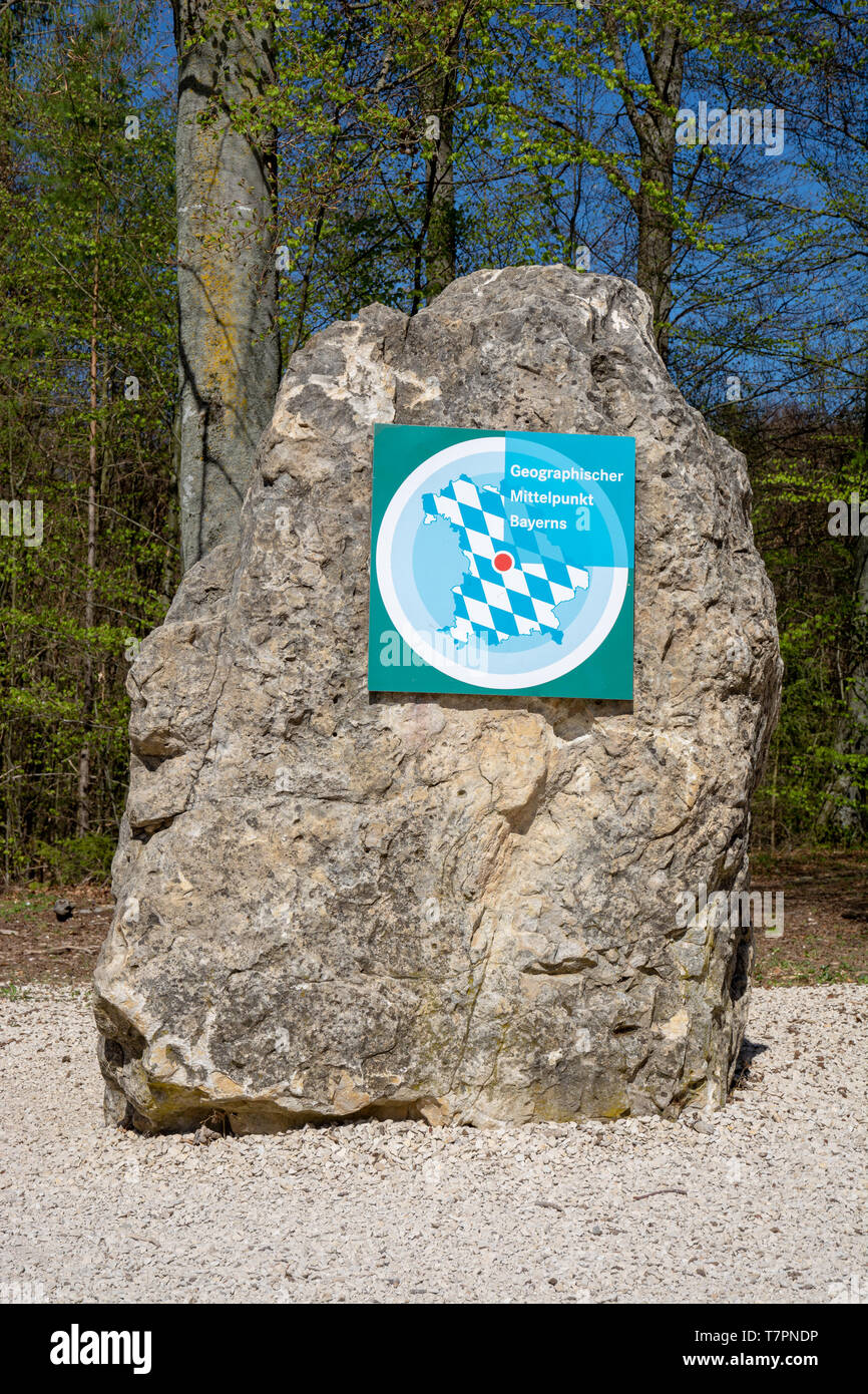 KIPFENBERG, GERMANY - APRIL 19: Rock marking the geographical center of ...