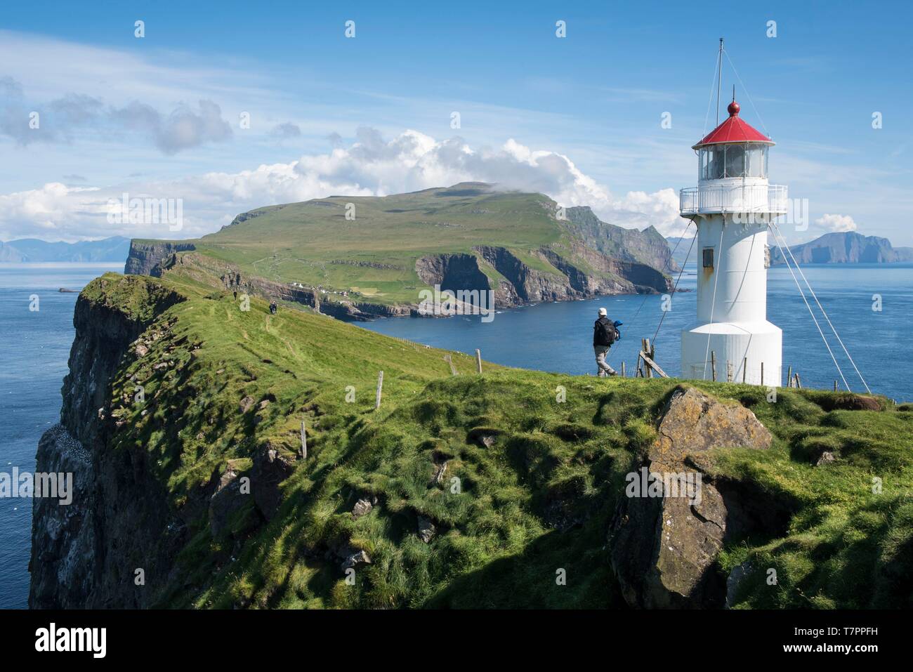 Denmark, Faroe Islands, Mykines Island, Mykinesholmur lighthouse ...