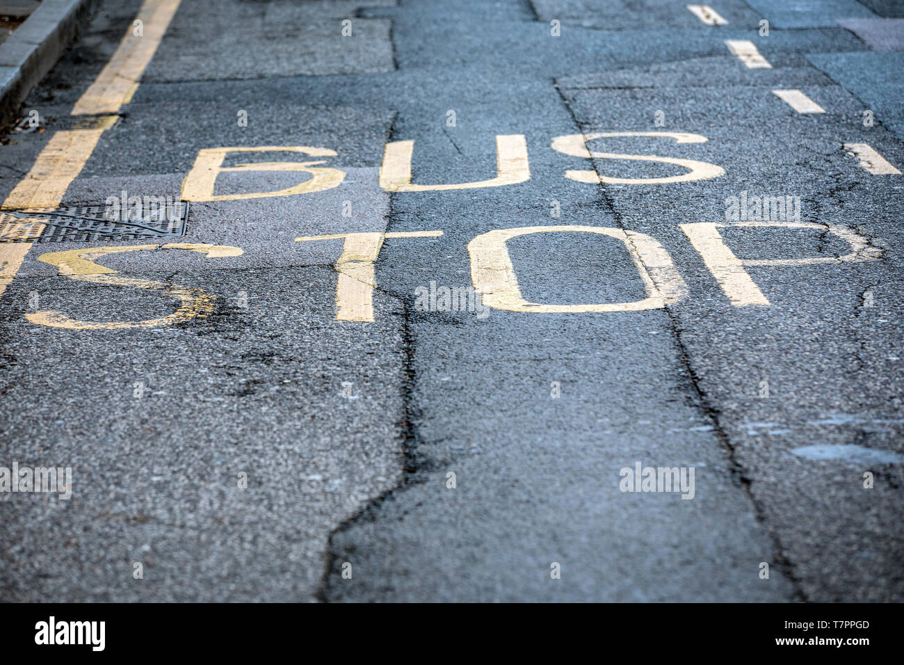 Word Bus Stop written on asphalt Stock Photo - Alamy