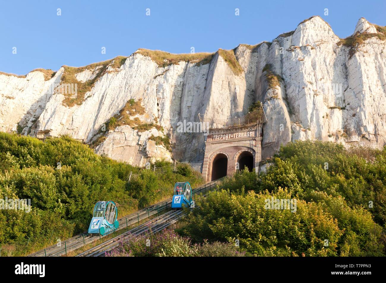 France, Seine Maritime, Le Treport, funicular and tunnel accessing ...