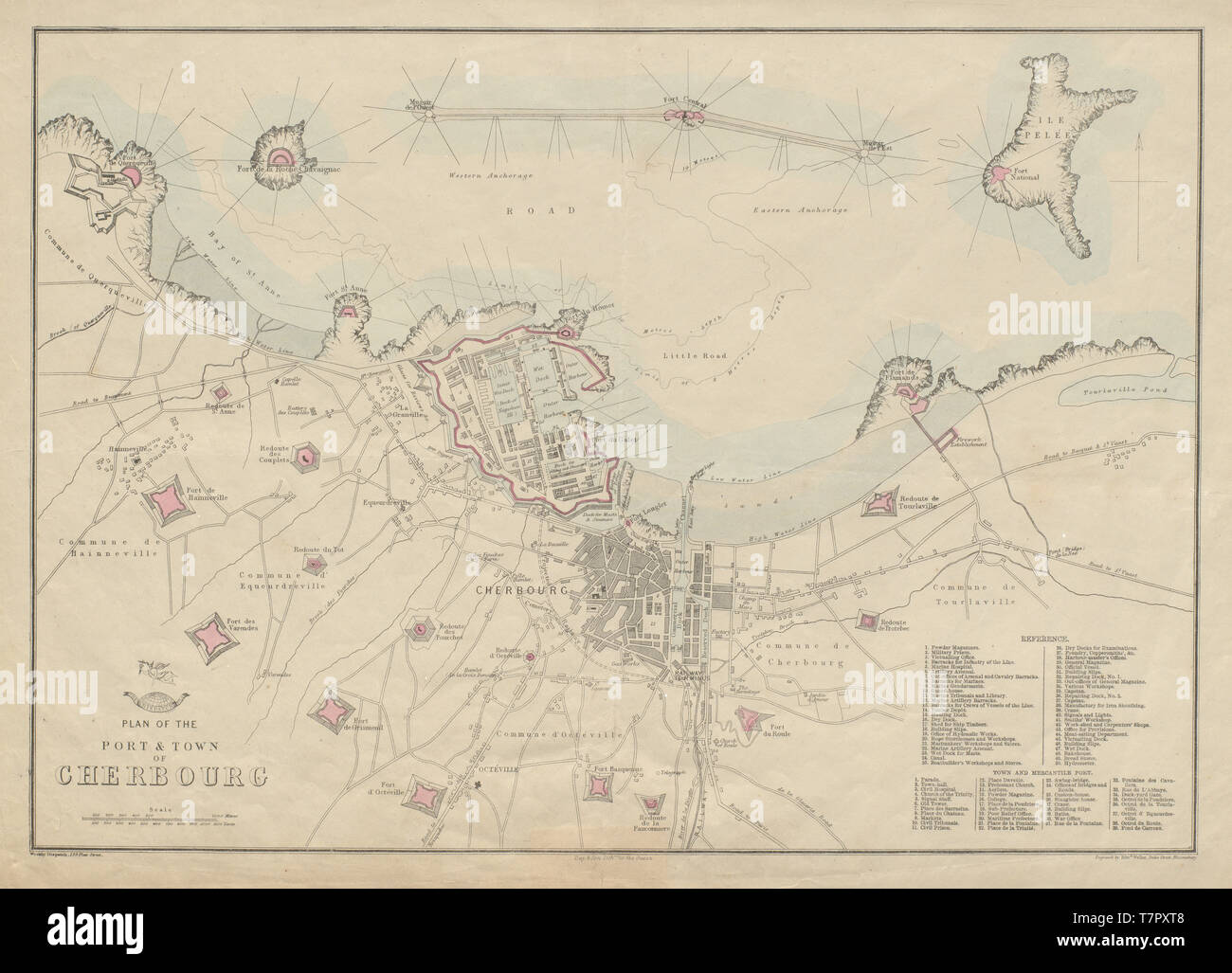 Plan of the Port & Town of CHERBOURG. Octeville Manche. WELLER 1863 old ...
