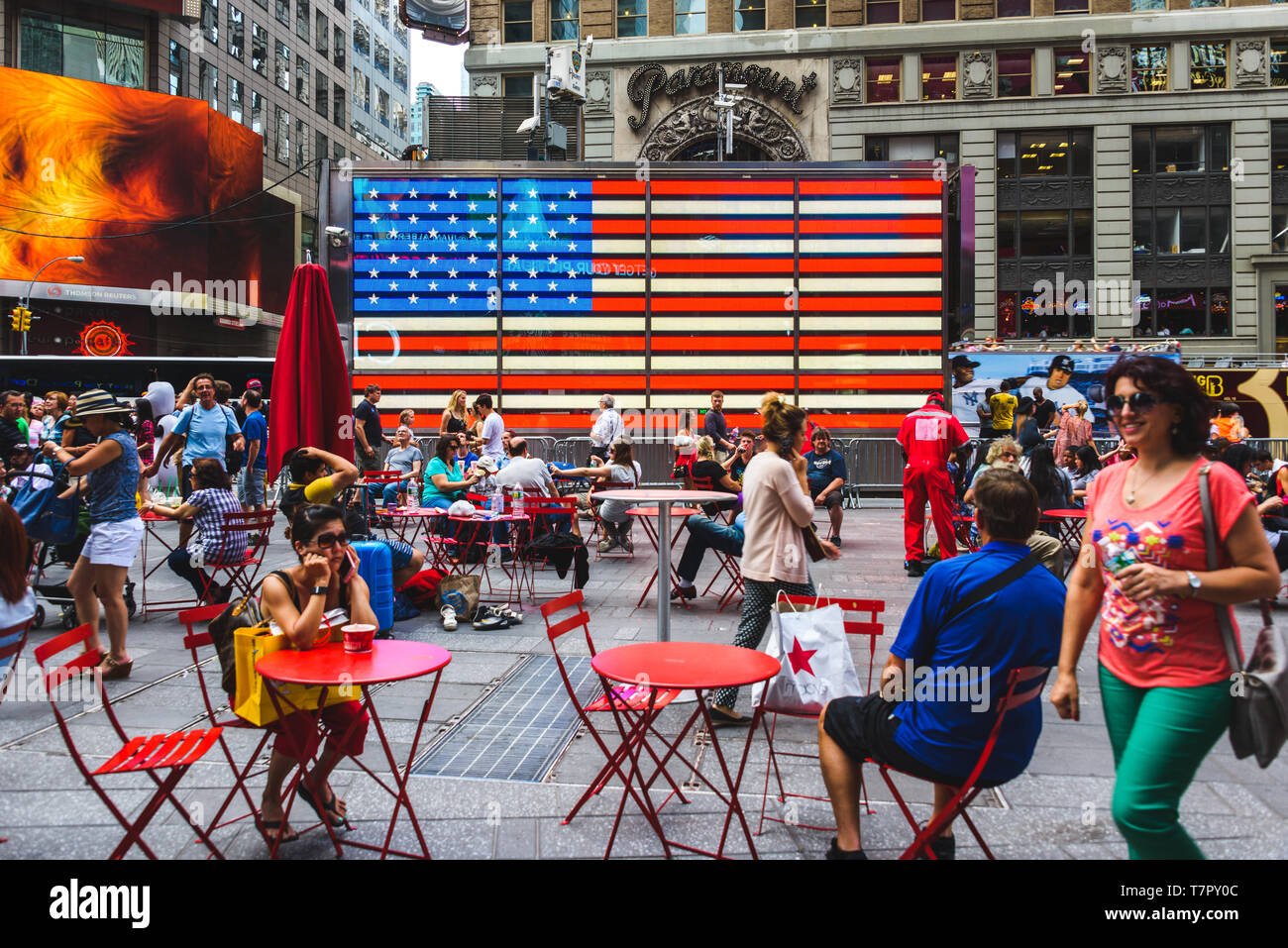 NEW YORK CITY, USA - CIRCA AUGUST 2015: Times Square American LED flag ...