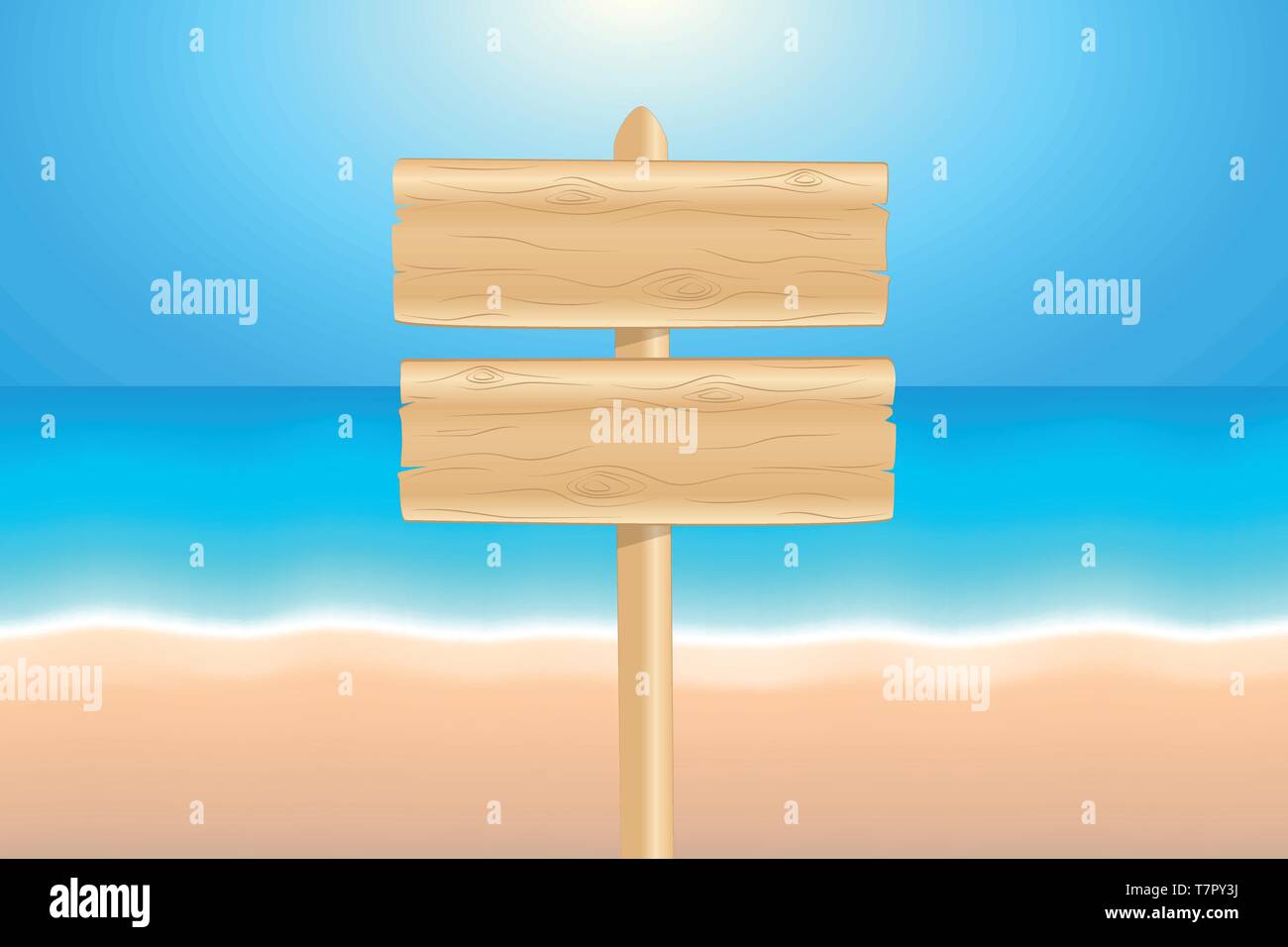 blank wooden sign board on the beach summer holiday design vector ...