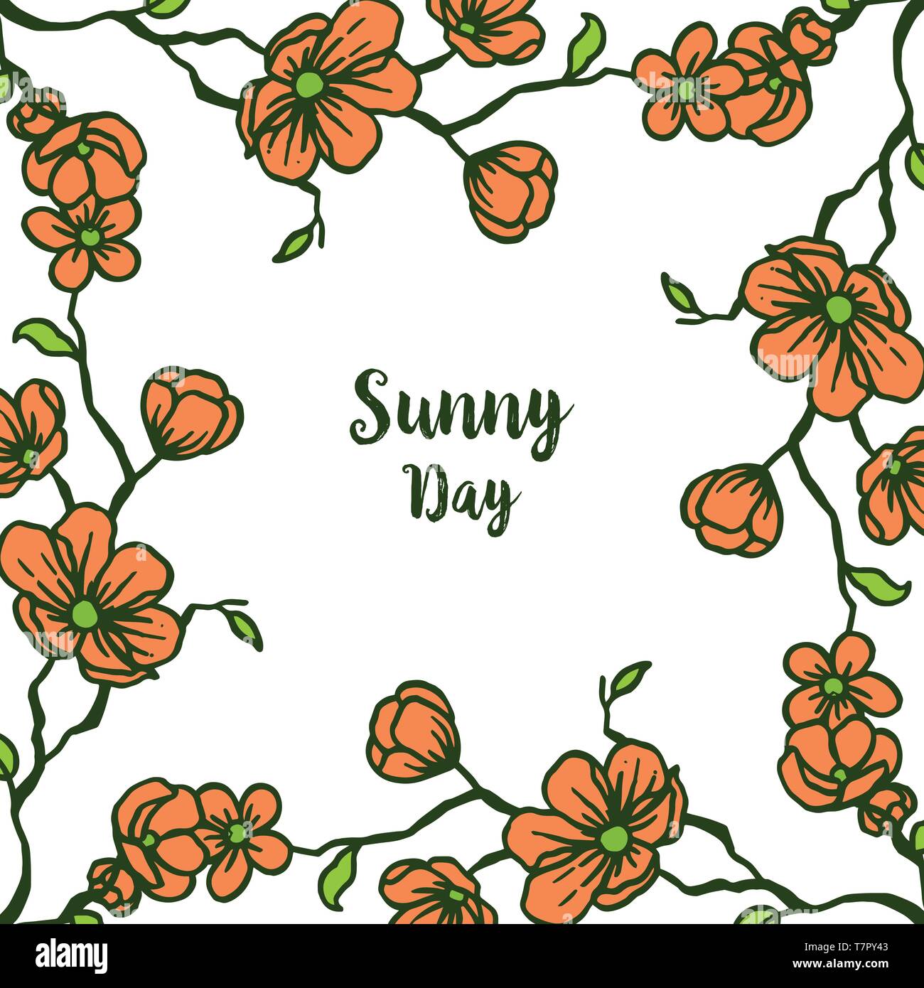Vector illustration various writing sunny day for wreath frame hand ...
