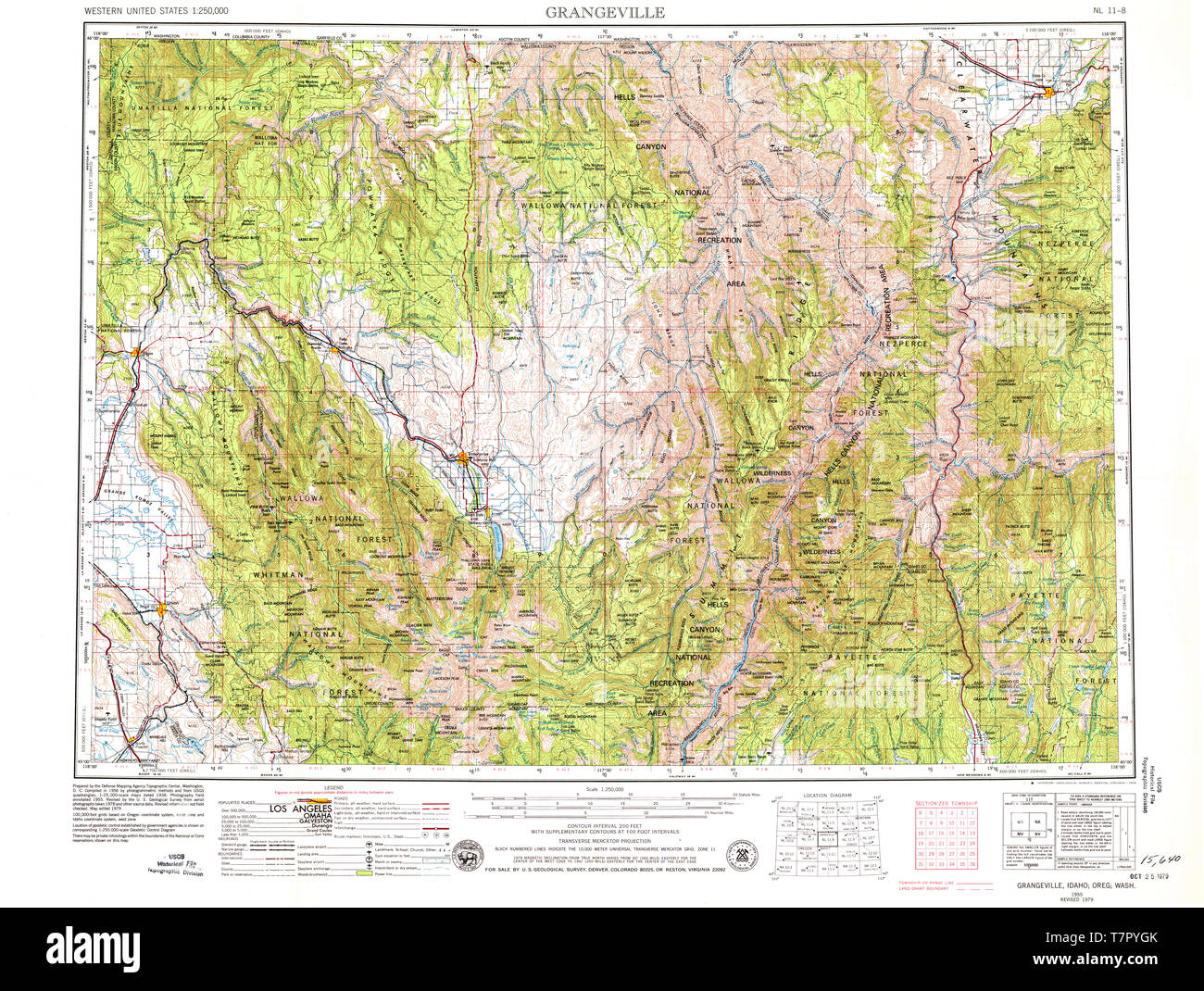 USGS TOPO Map Idaho ID Grangeville 239641 1955 250000 Restoration Stock ...