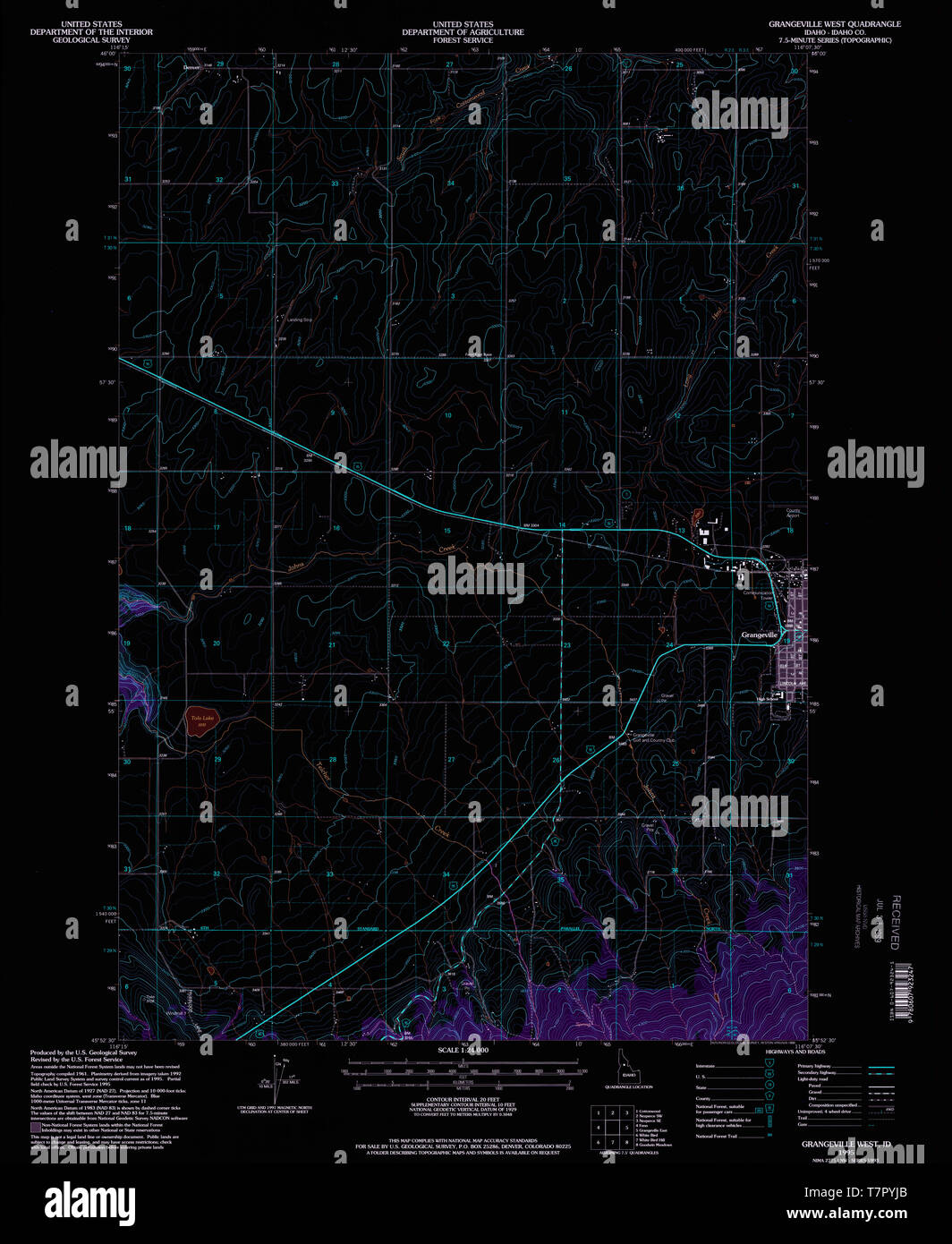 USGS TOPO Map Idaho ID Grangeville West 236296 1995 24000 Inverted ...