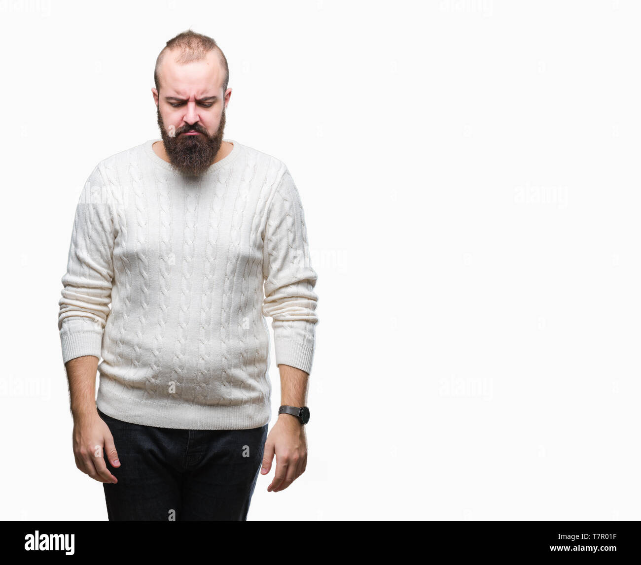 Young caucasian hipster man wearing winter sweater over isolated ...