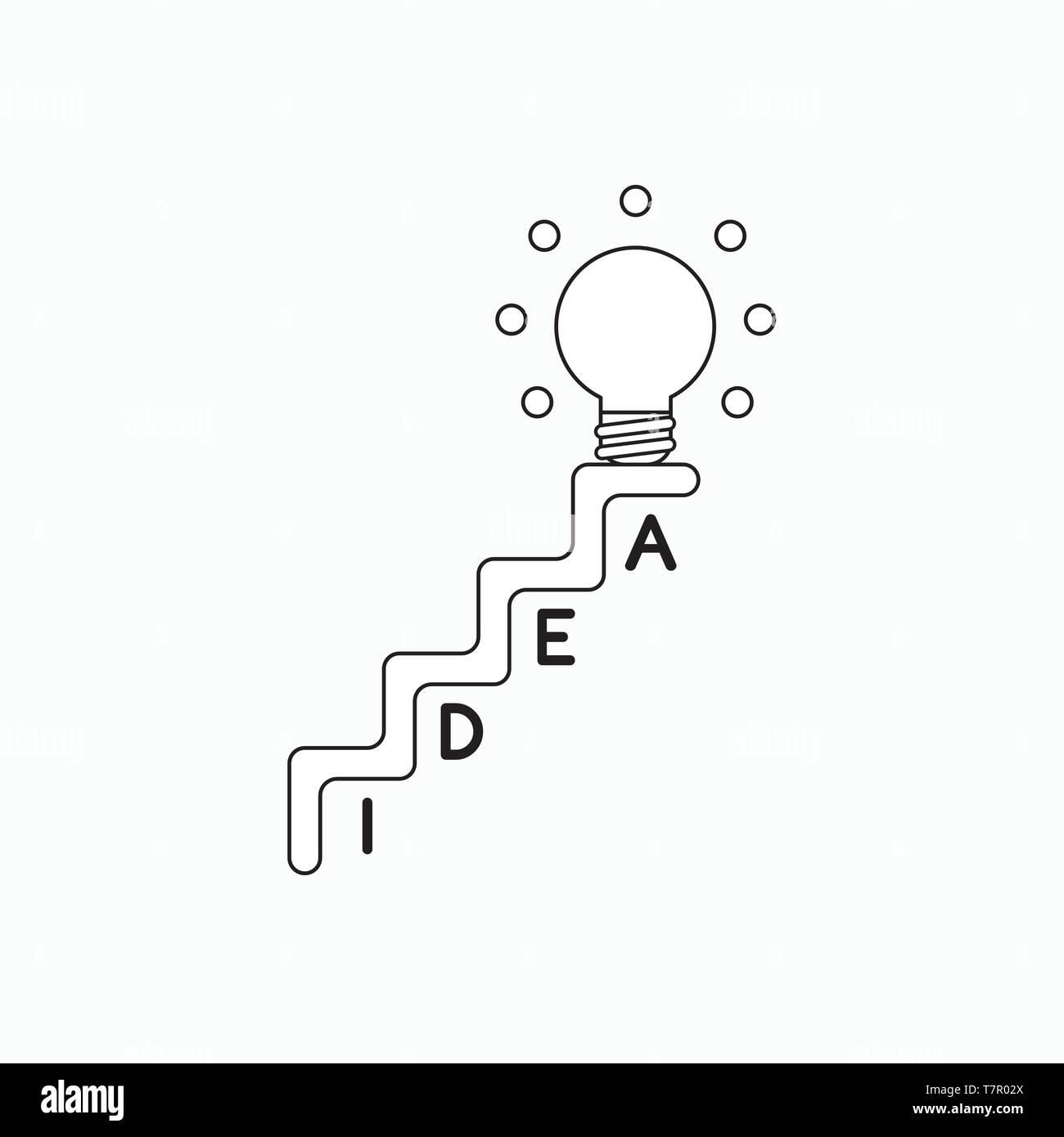 Vector icon concept of idea word written in stairs and glowing light ...